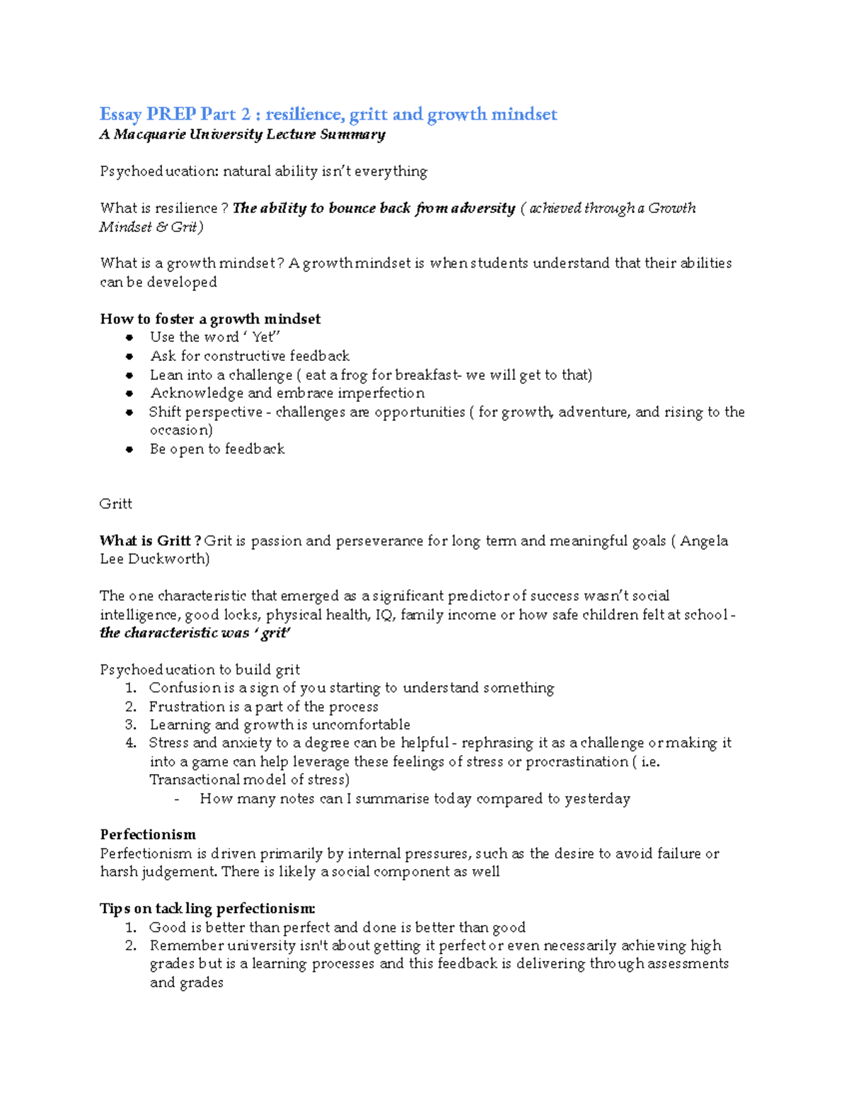 Resilence Gritt and Growth - Essay PREP Part 2 : resilience, gritt and ...
