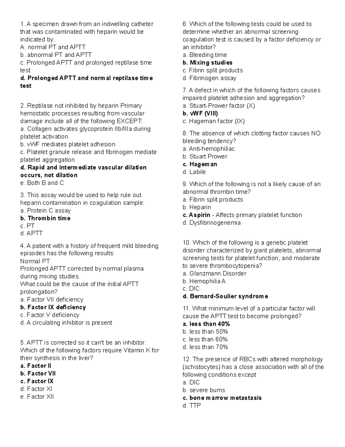 HEMA 1 - PRACTICE QUIZZES - A specimen drawn from an indwelling ...