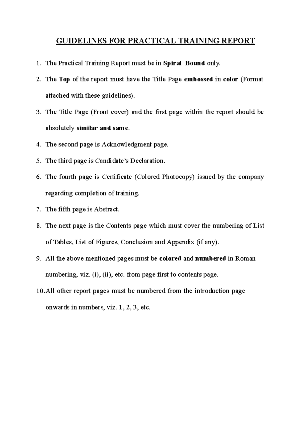 Industrial Training Report format - GUIDELINES FOR PRACTICAL TRAINING ...