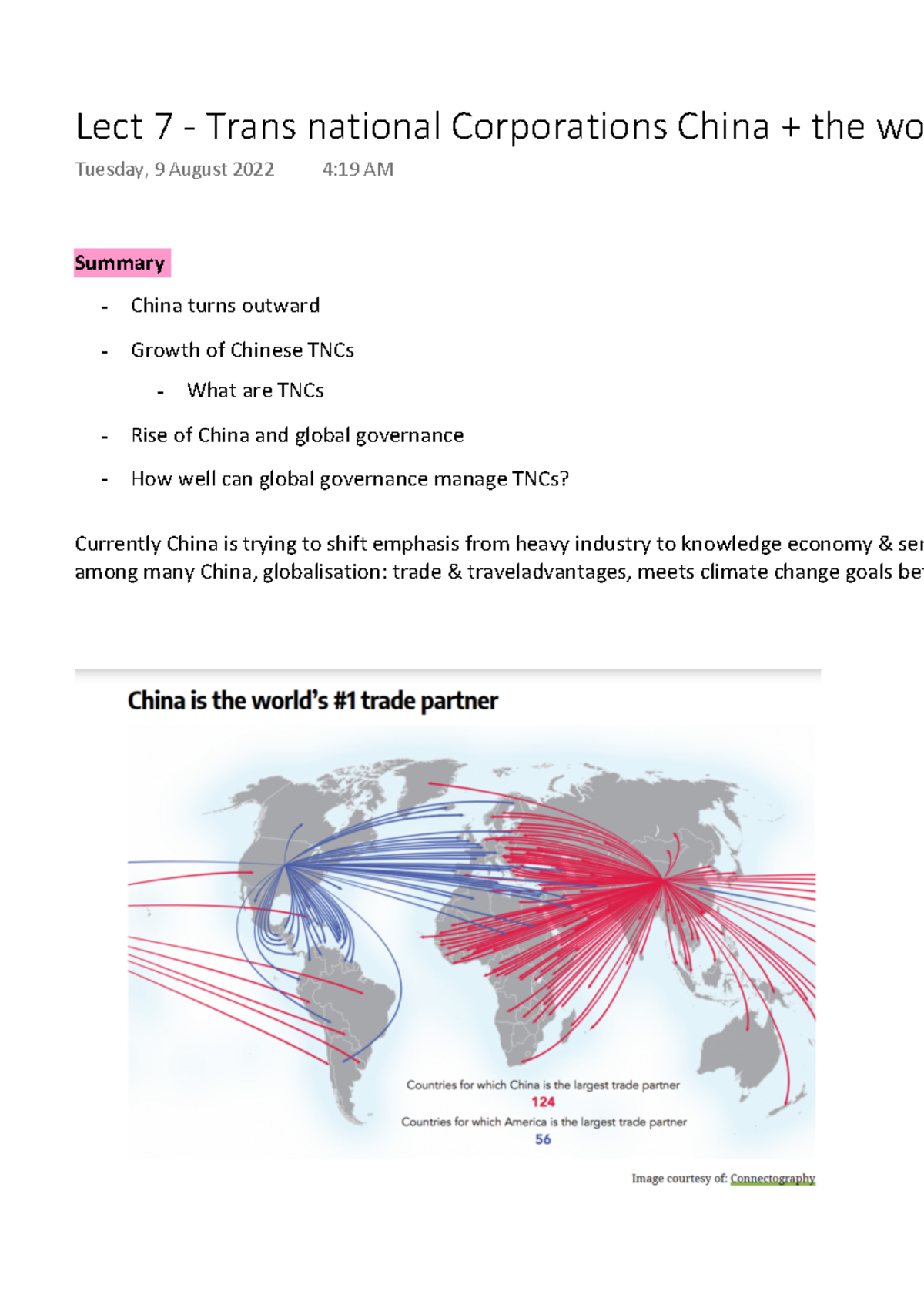 Lect 7 - Trans national Corporations China + the world - Summary China ...