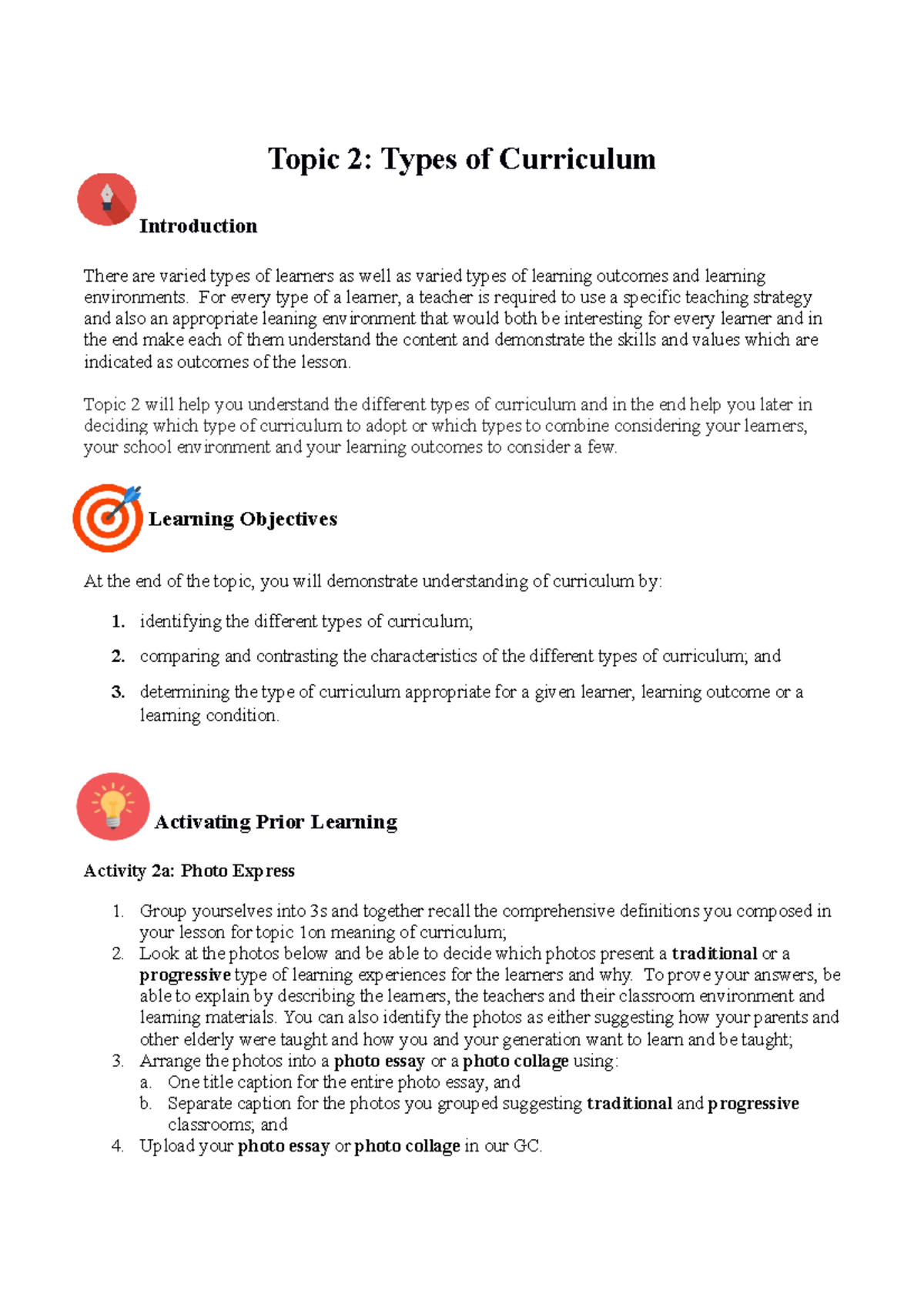 Topic-2 - Curriculum - Topic 2: Types of Curriculum Introduction There ...