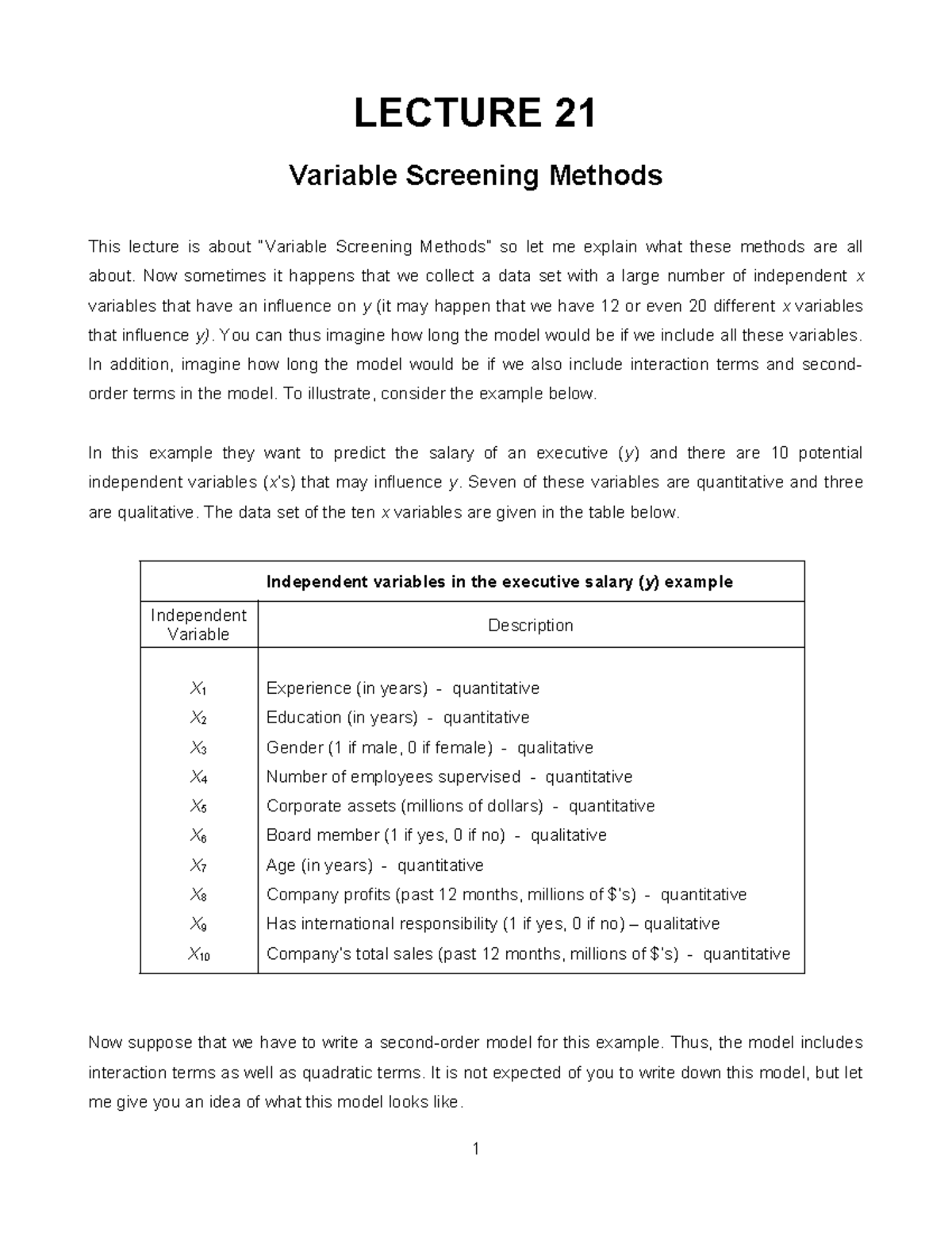 Lecture 21 - Regression analysis is a set of statistical methods used for the estimation ...