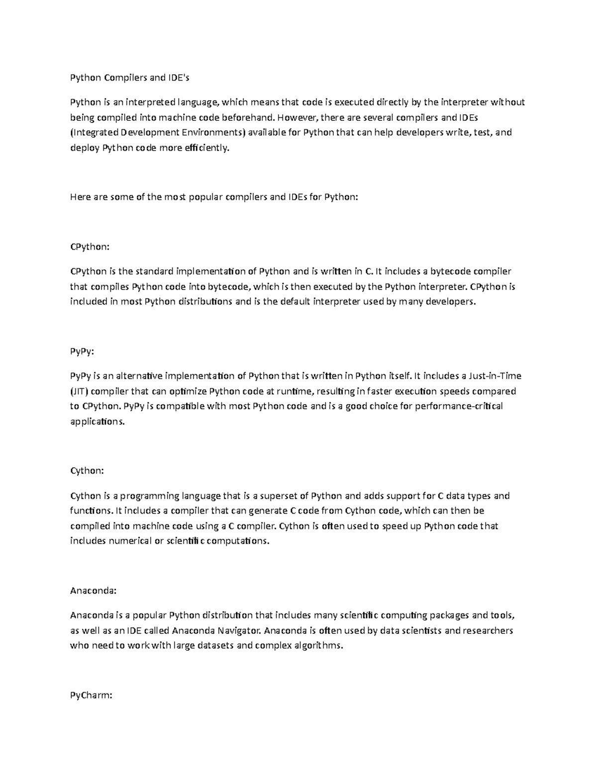 Python Compilers and IDE - Python Compilers and IDE's Python is an ...