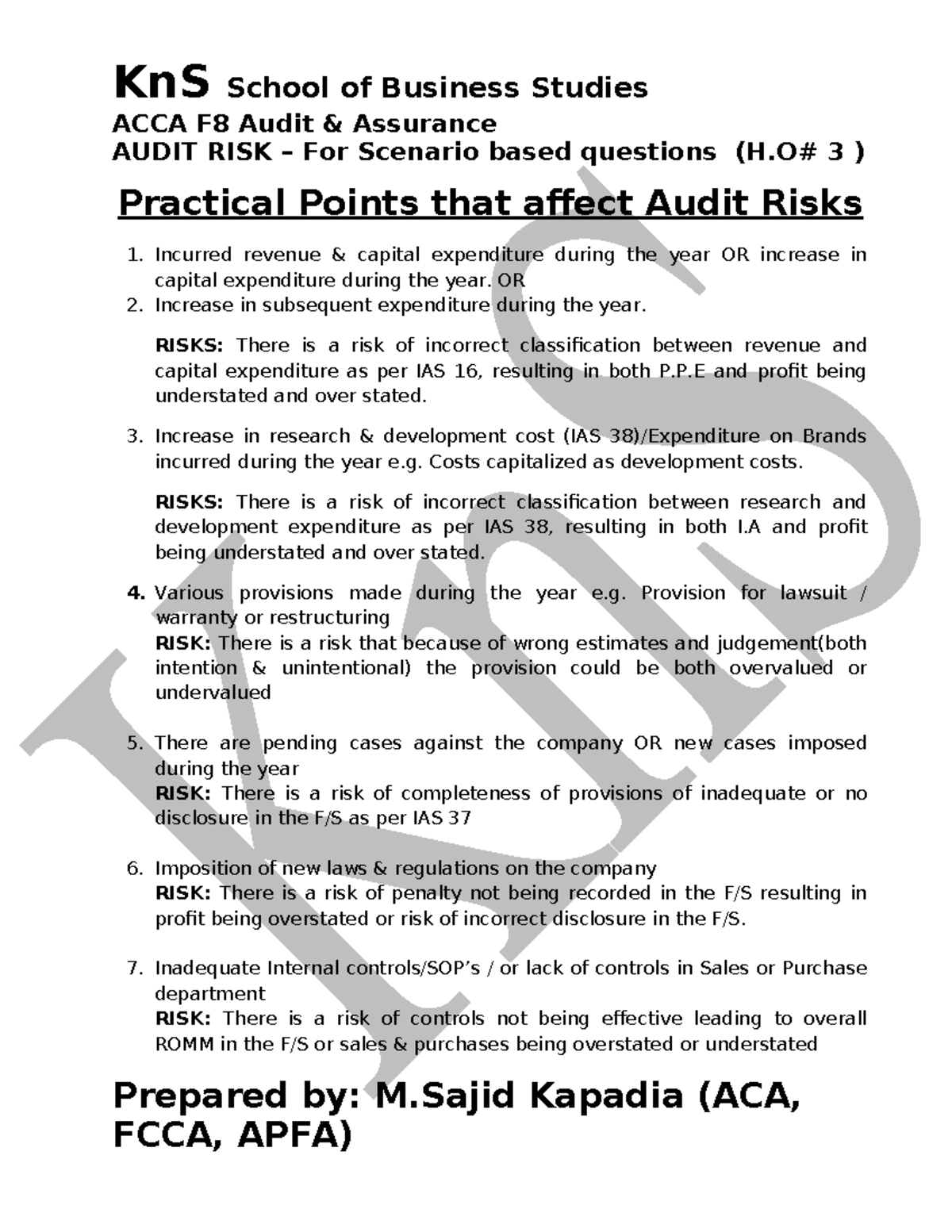 AA ACCA PLANNing - ACCA F8 Audit & Assurance AUDIT RISK – For Scenario ...