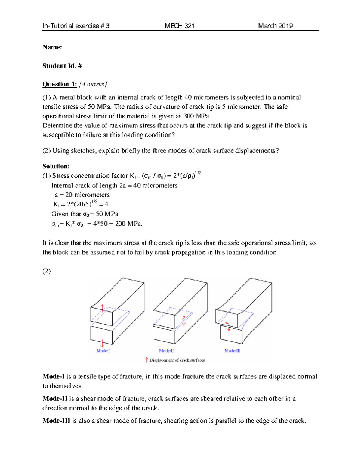 In-Tutorial Exercise 3 MECH 321 - In-Tutorial exercise # 3 M ECH 321 M ...