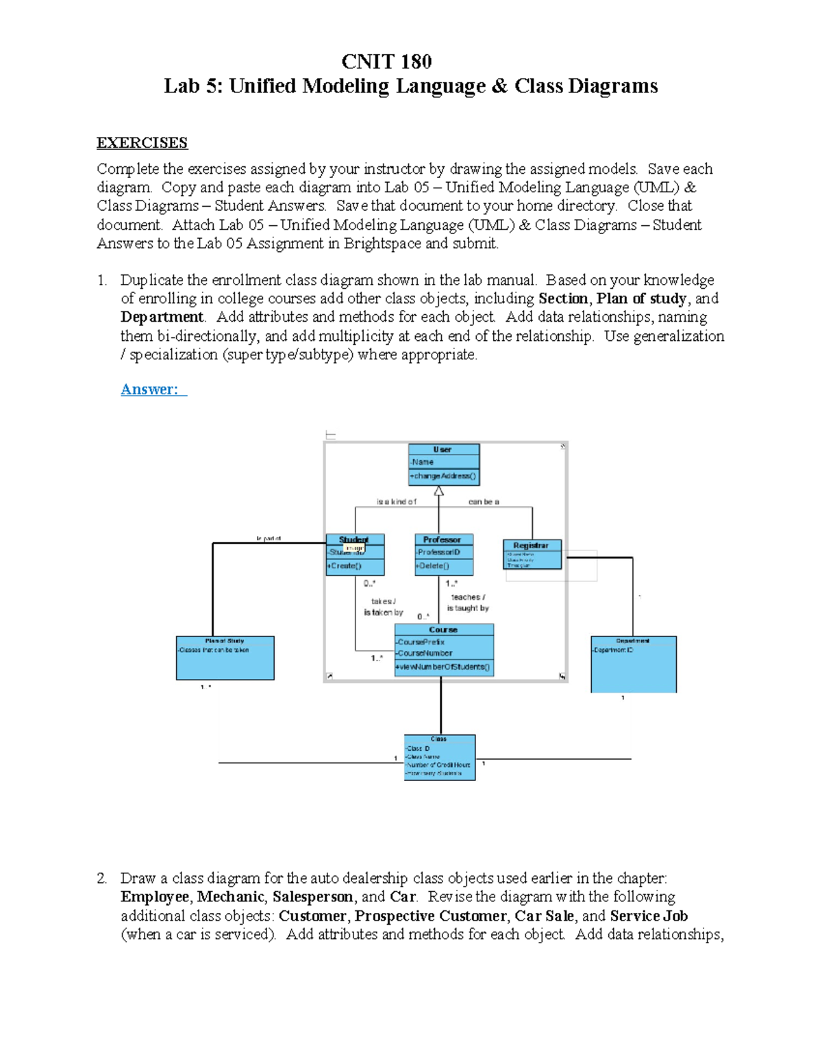 KP- Lab 05 - fds - Lab 5: Unified Modeling Language & Class Diagrams EXERCISES Complete the ...