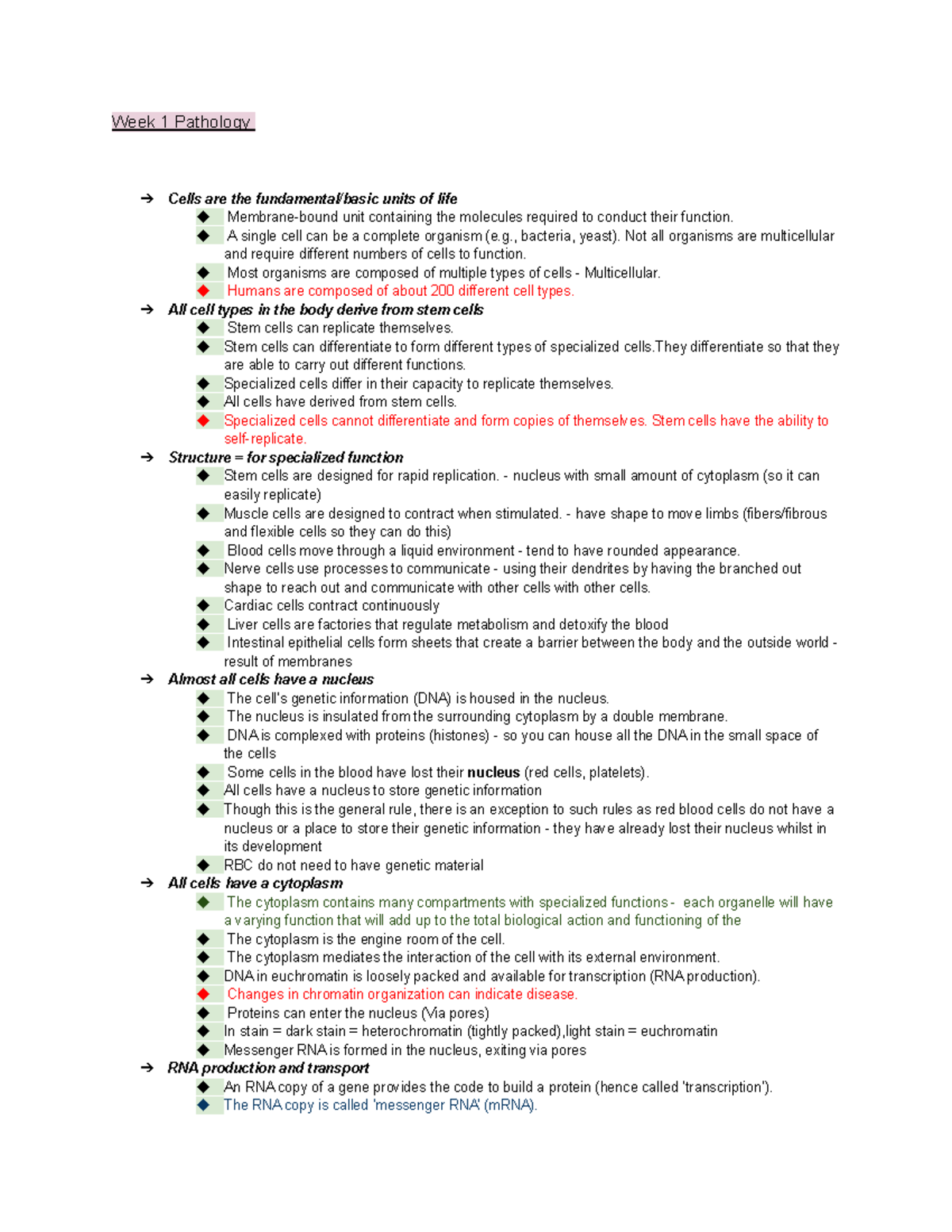 Pathology notes - Week 1 Pathology Cells are the fundamental/basic ...