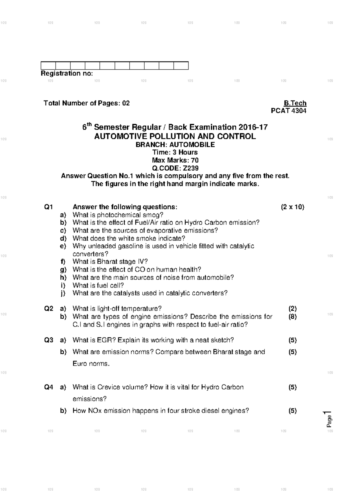 Automotive Pollution AND Control - Q2 Q3 Q4 a) b)a) b)a) b) What is lightWhat are types of ...