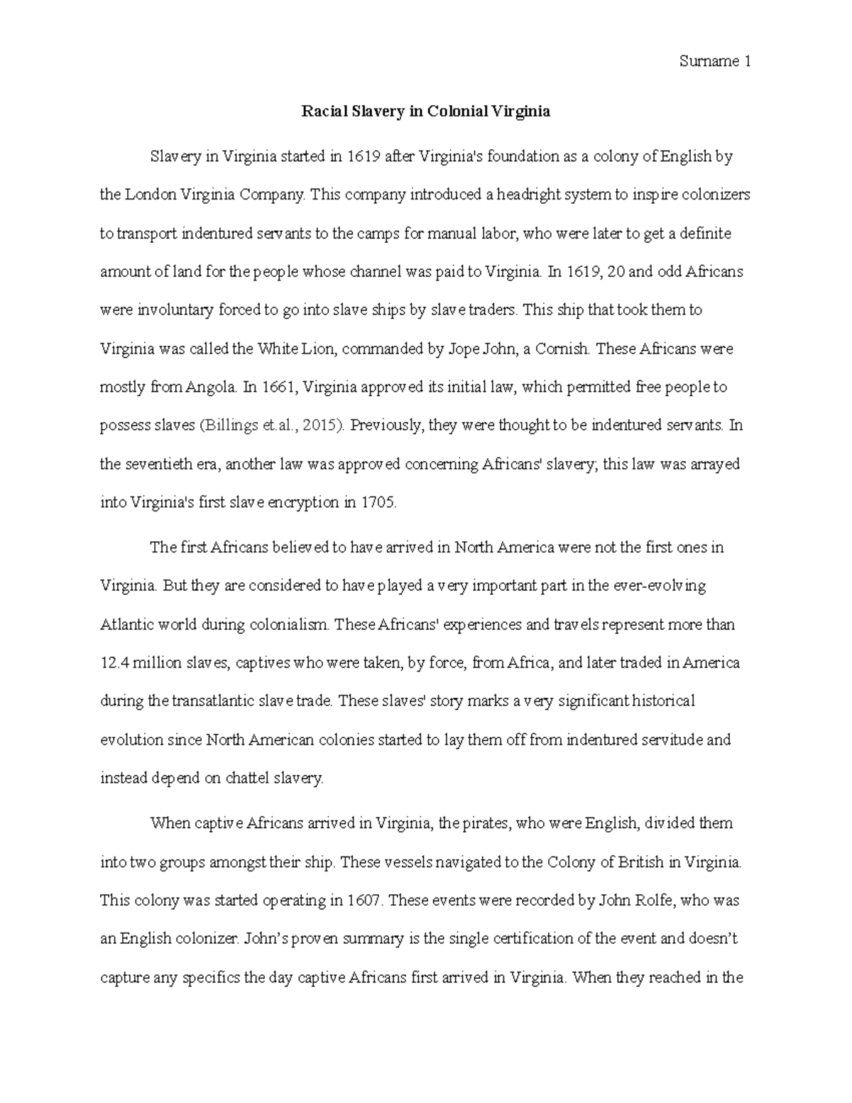 Racial Slavery in Colonial Virginia - Racial Slavery in Colonial ...