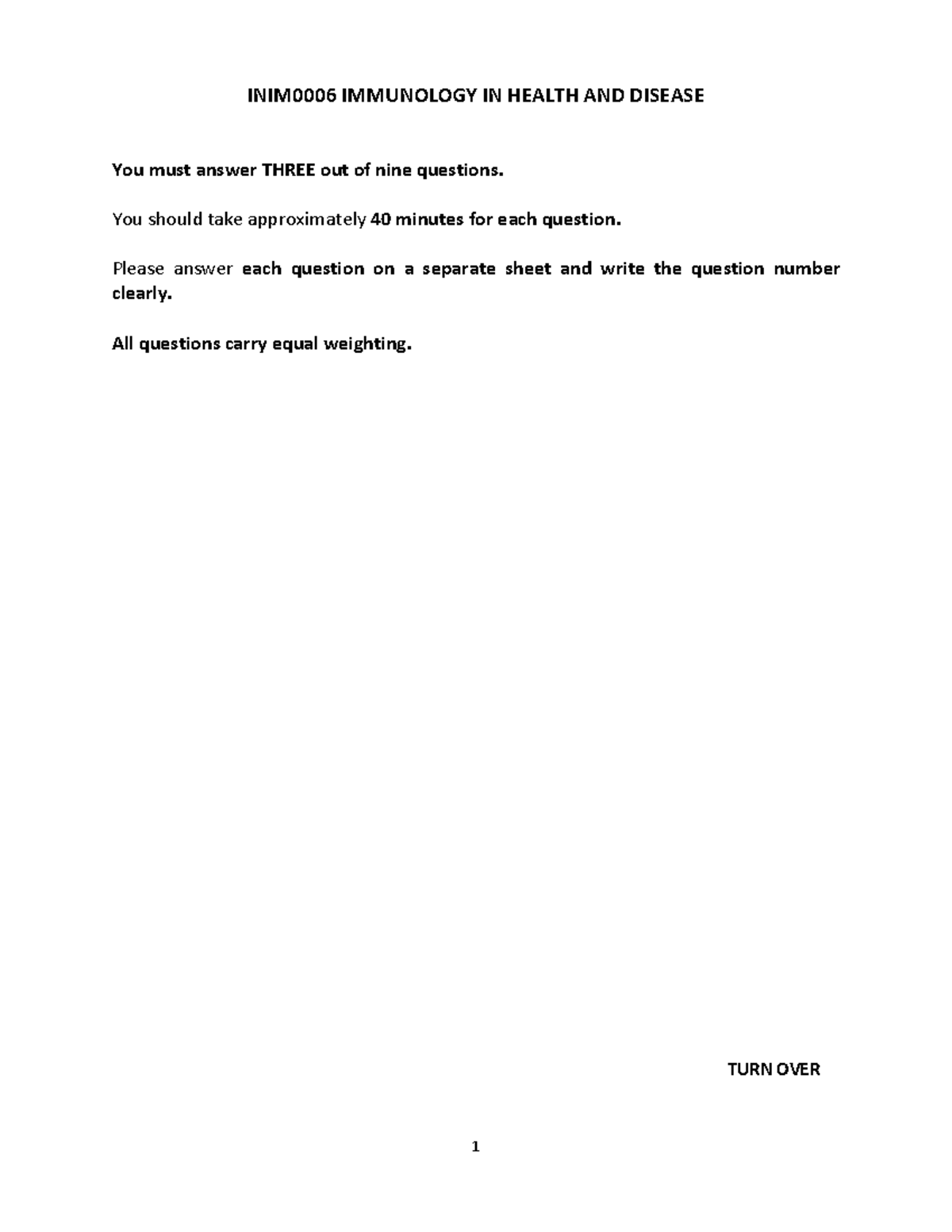 INIM0006 Exam May 2020 - exam paper - INIM0005 - INIM0006 IMMUNOLOGY IN ...
