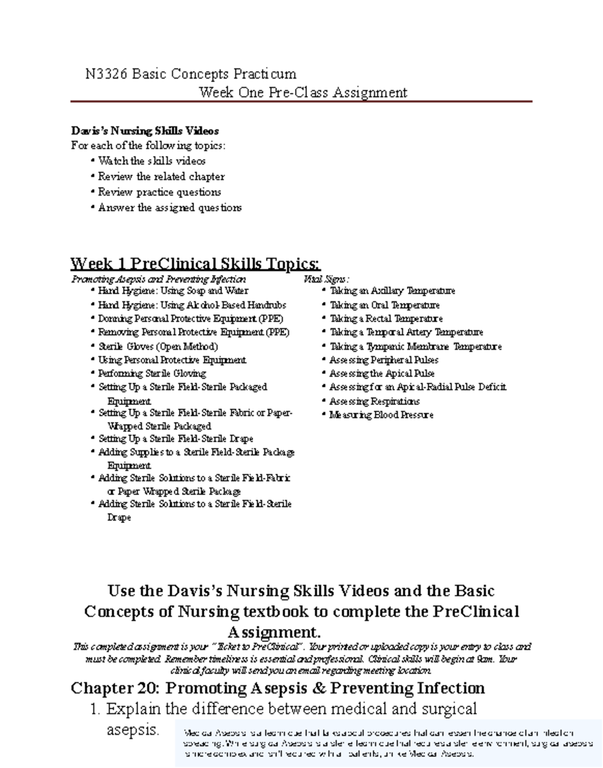 Pre Clinical 1 - Random lol - N3326 Basic Concepts Practicum Week One Pre-Class Assignment Davis ...