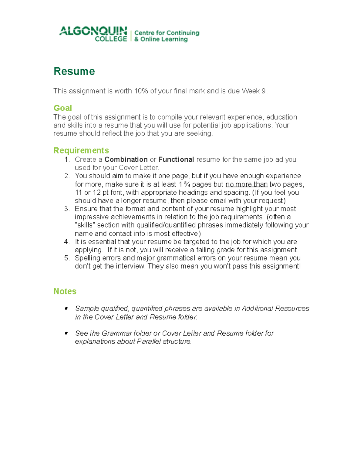 5 Resume with Rubric w18 - Resume This assignment is worth 10% of your ...