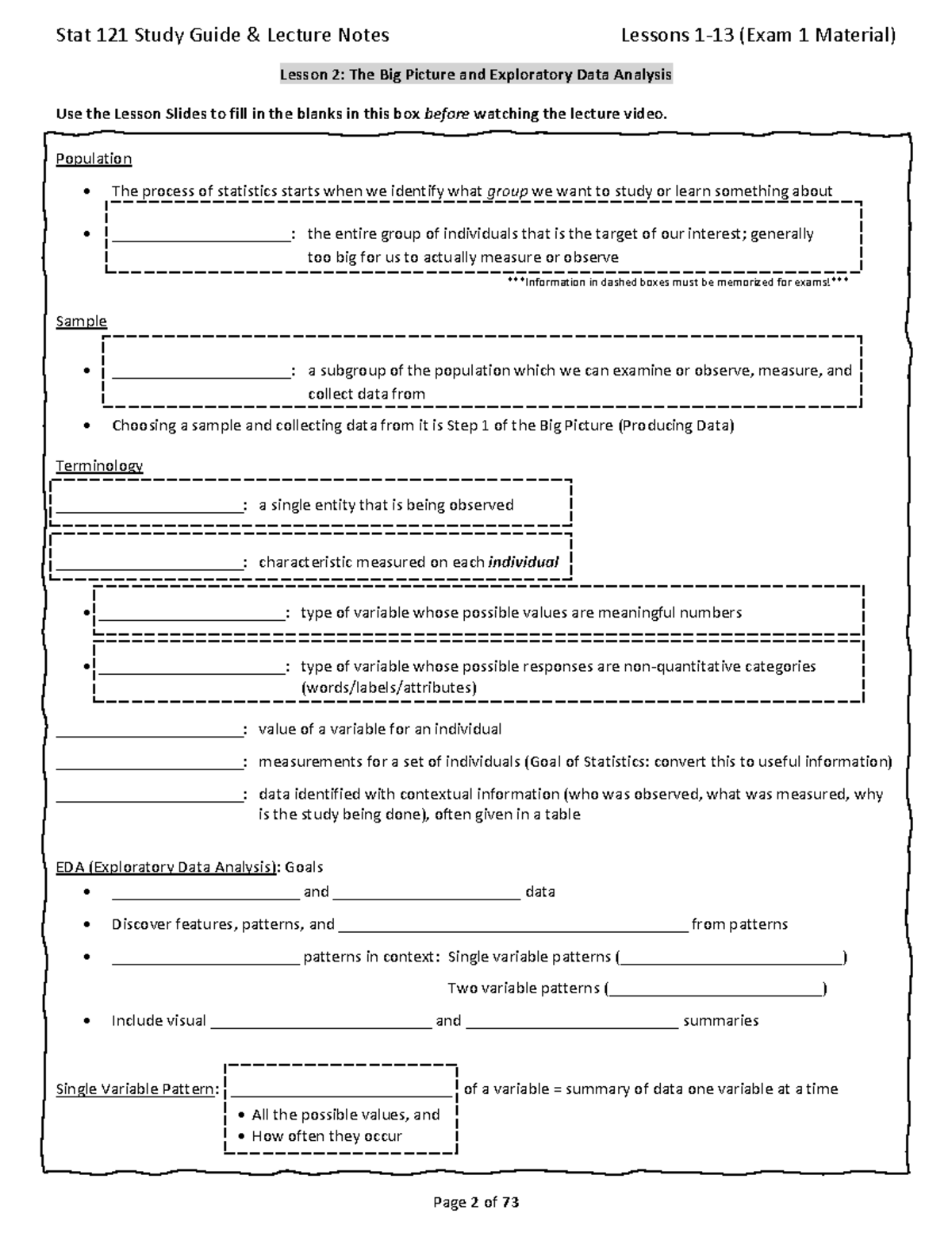 Lesson 2 Study Guide and Lecture Notes form - Stat 121 Study Guide ...