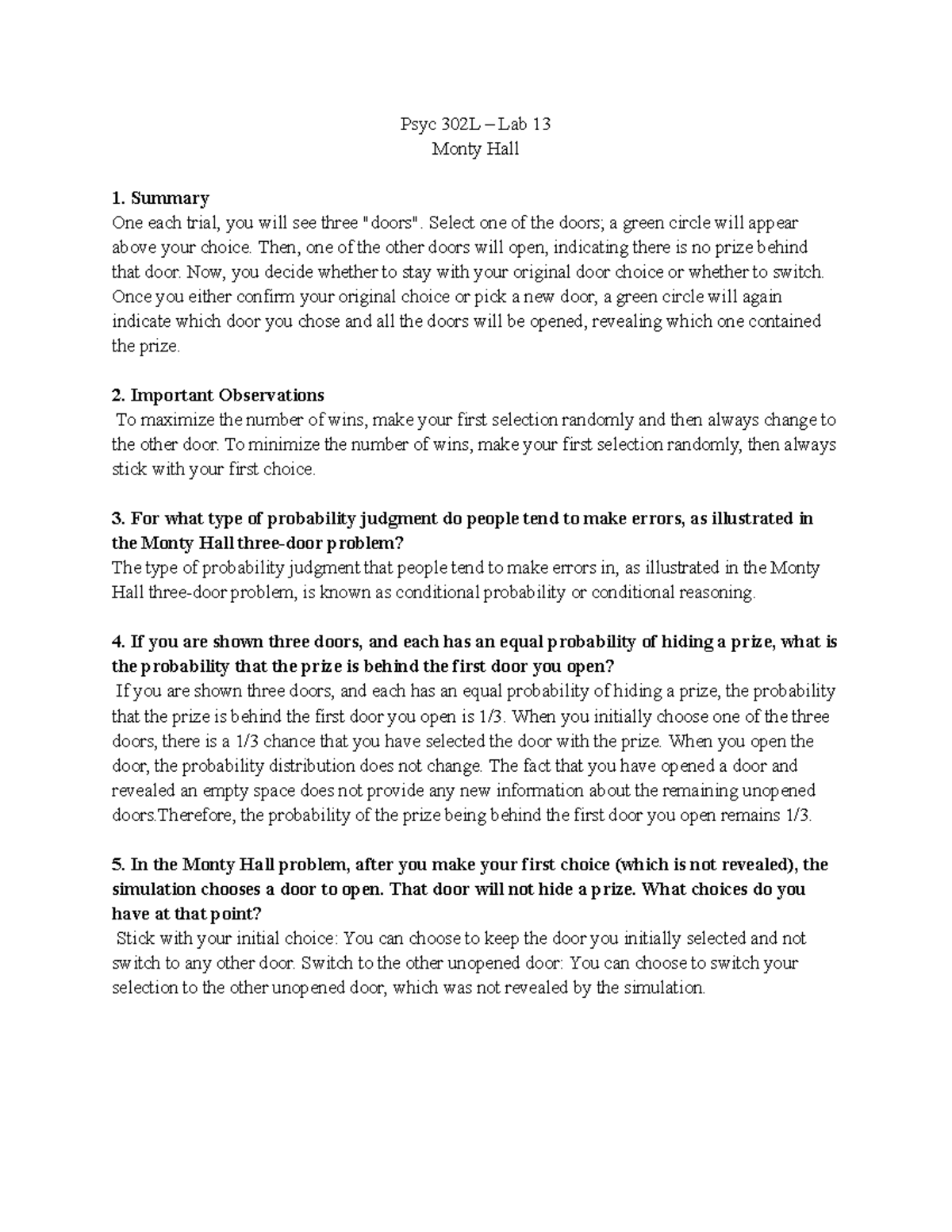 Psyc 302L – Lab 13 - Please use as reference - Psyc 302L – Lab 13 Monty ...