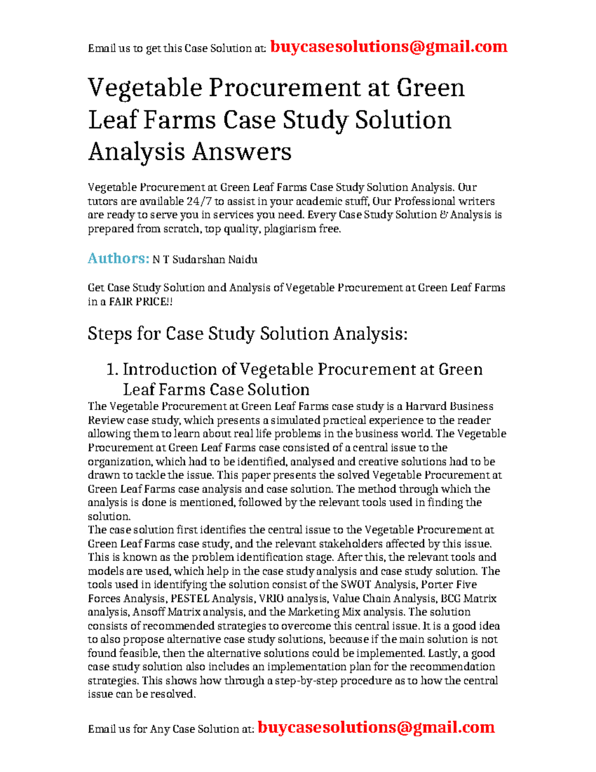 Case Solution Vegetable Procurement at Green Leaf Farms - Vegetable ...