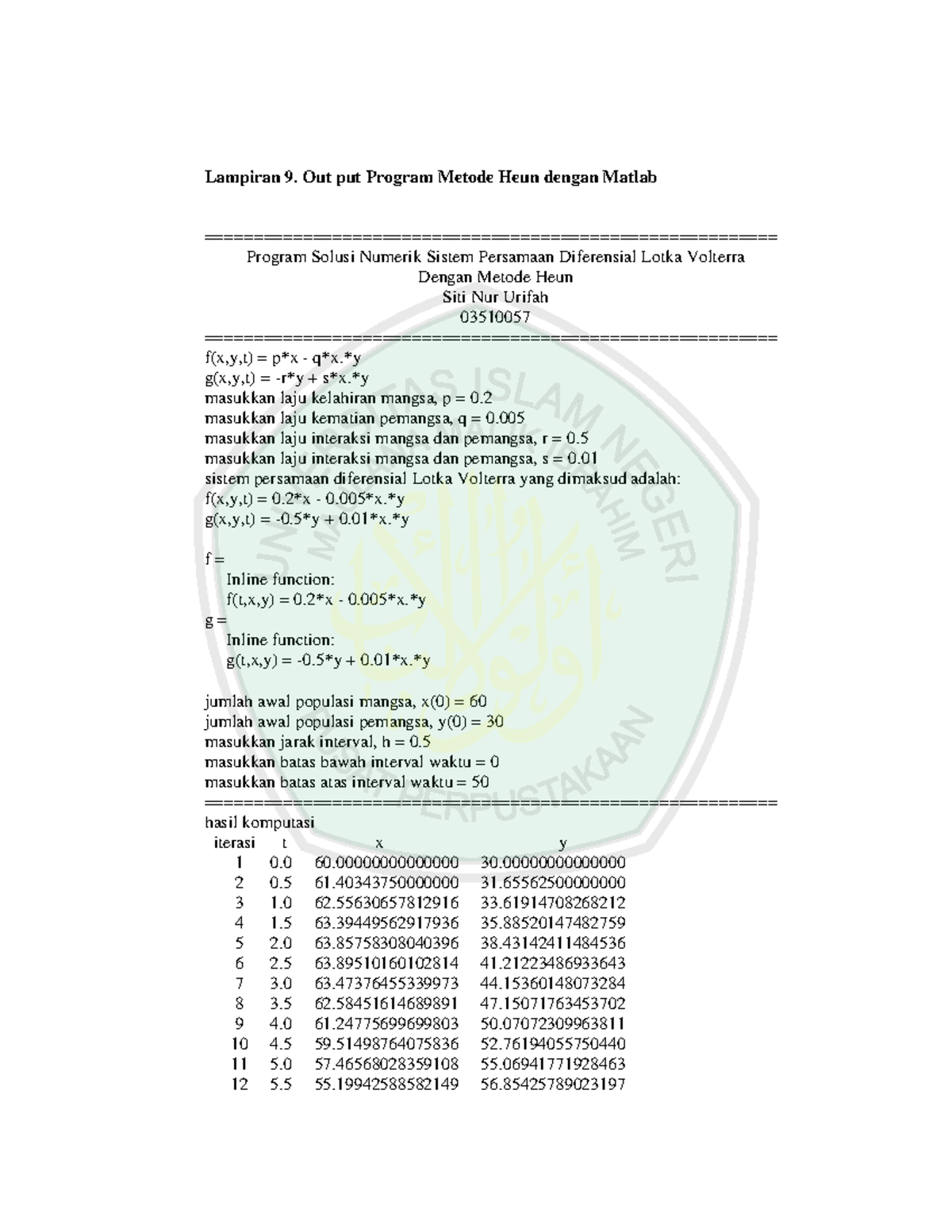 Penyelesaian Numerik Sistem Persamaan Diferensial Lotka Volterra dengan ...