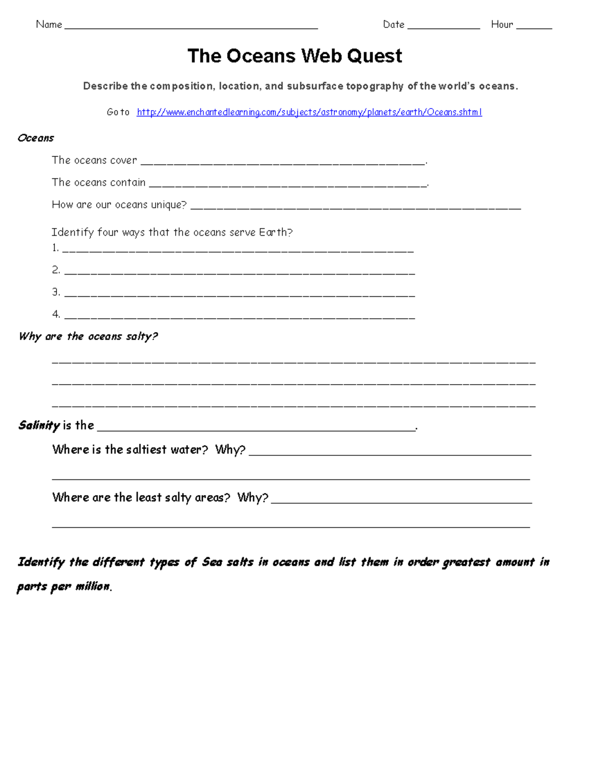 The Oceans Web quest - sccdcdv - Name ...