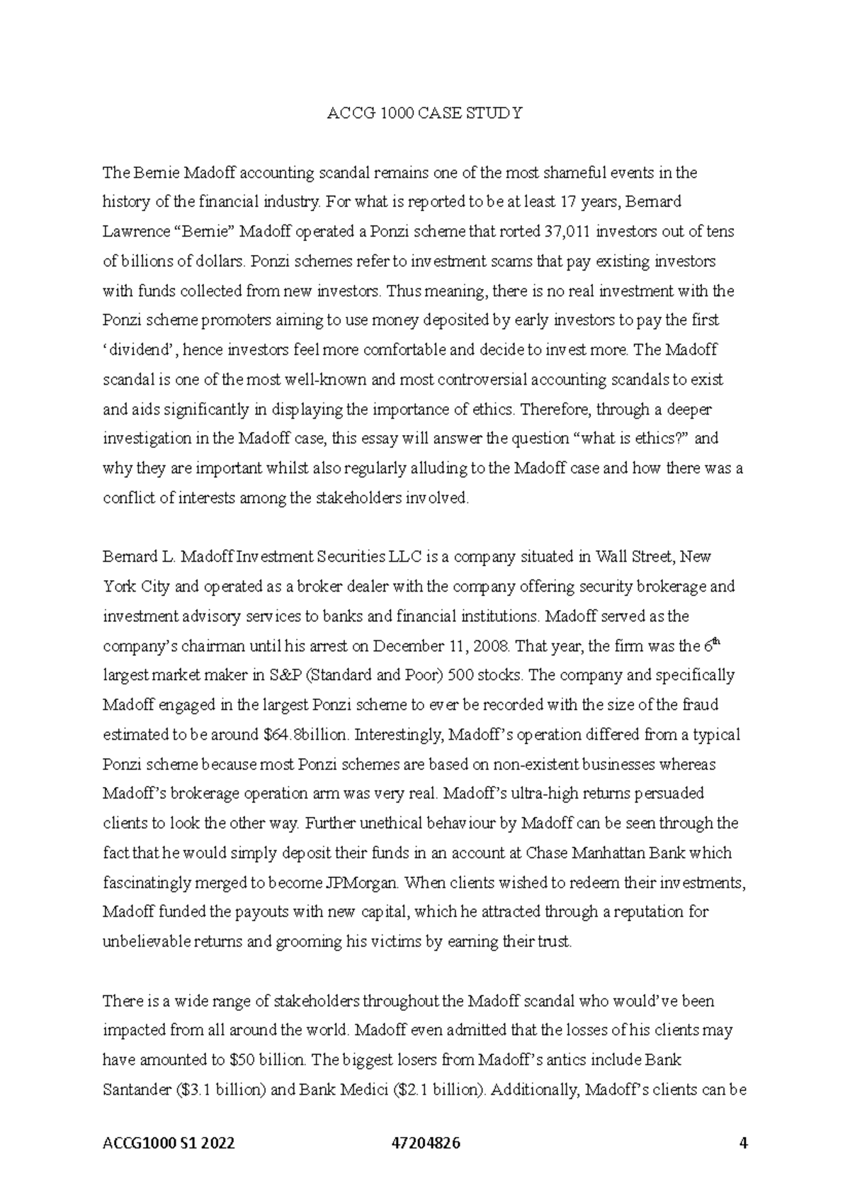 ACCG 1000 CASE Study - ACCG 1000 CASE STUDY The Bernie Madoff ...