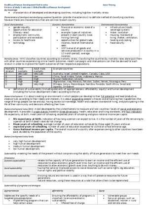 Hhd Summary Notes Unit 3 Aos 1 Health Aos 1 1 Concepts Of Health