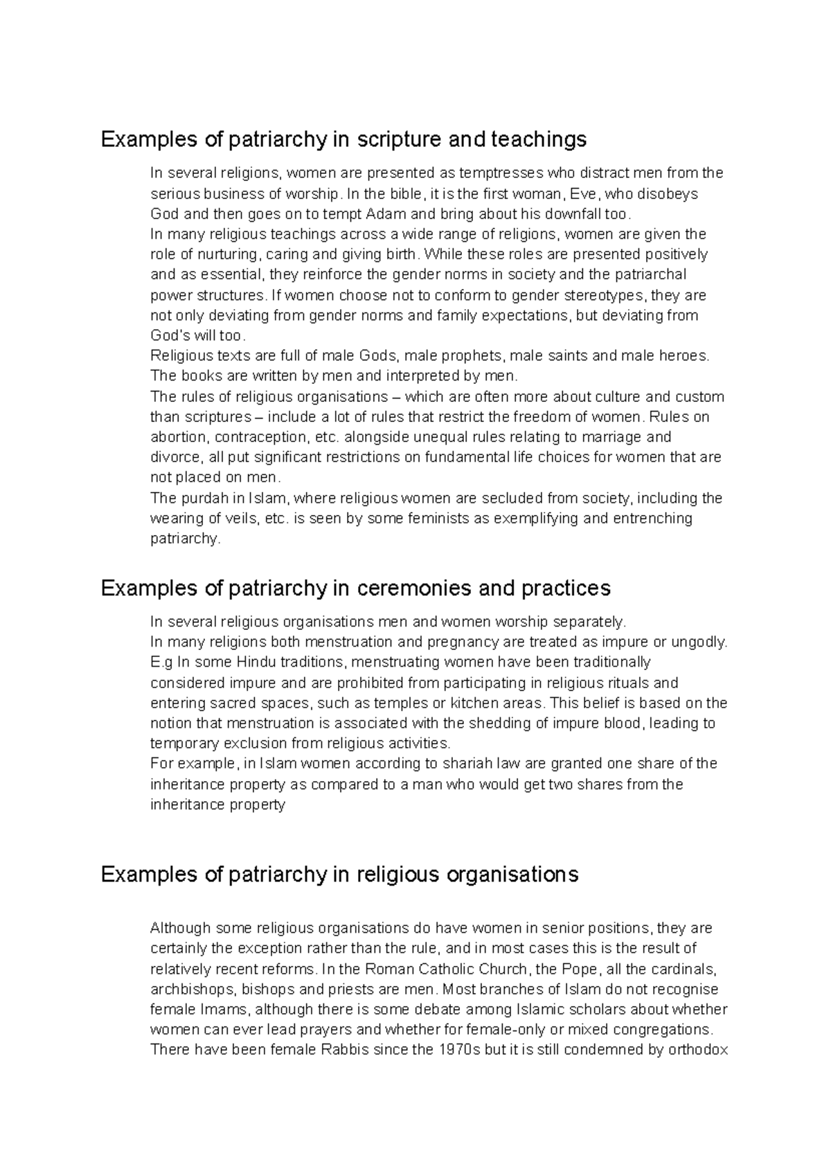 Examples of patriarchy - Google Docs - Examples of patriarchy in ...