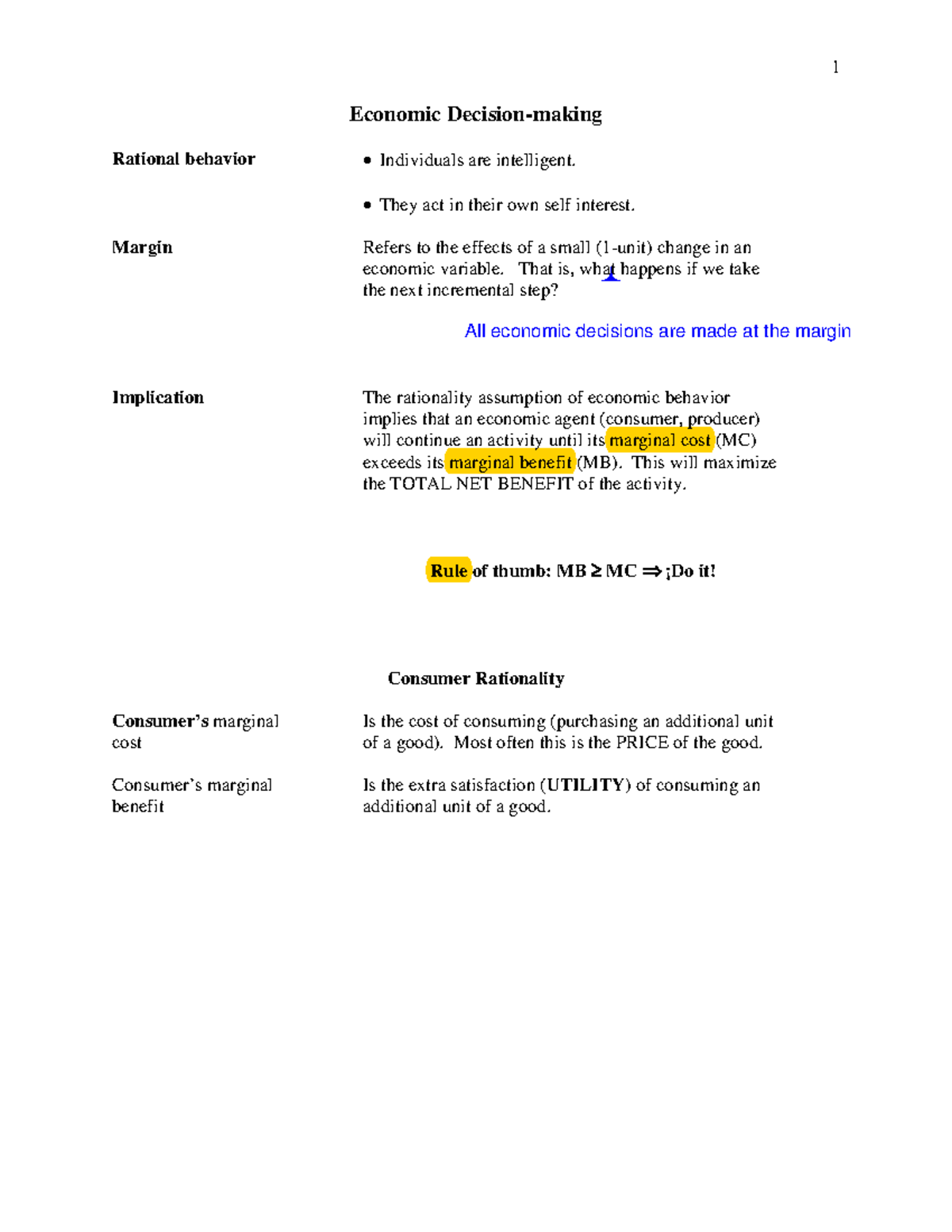 ECON Aug 24 w notes - Economic Decision-making Rational behavior ...