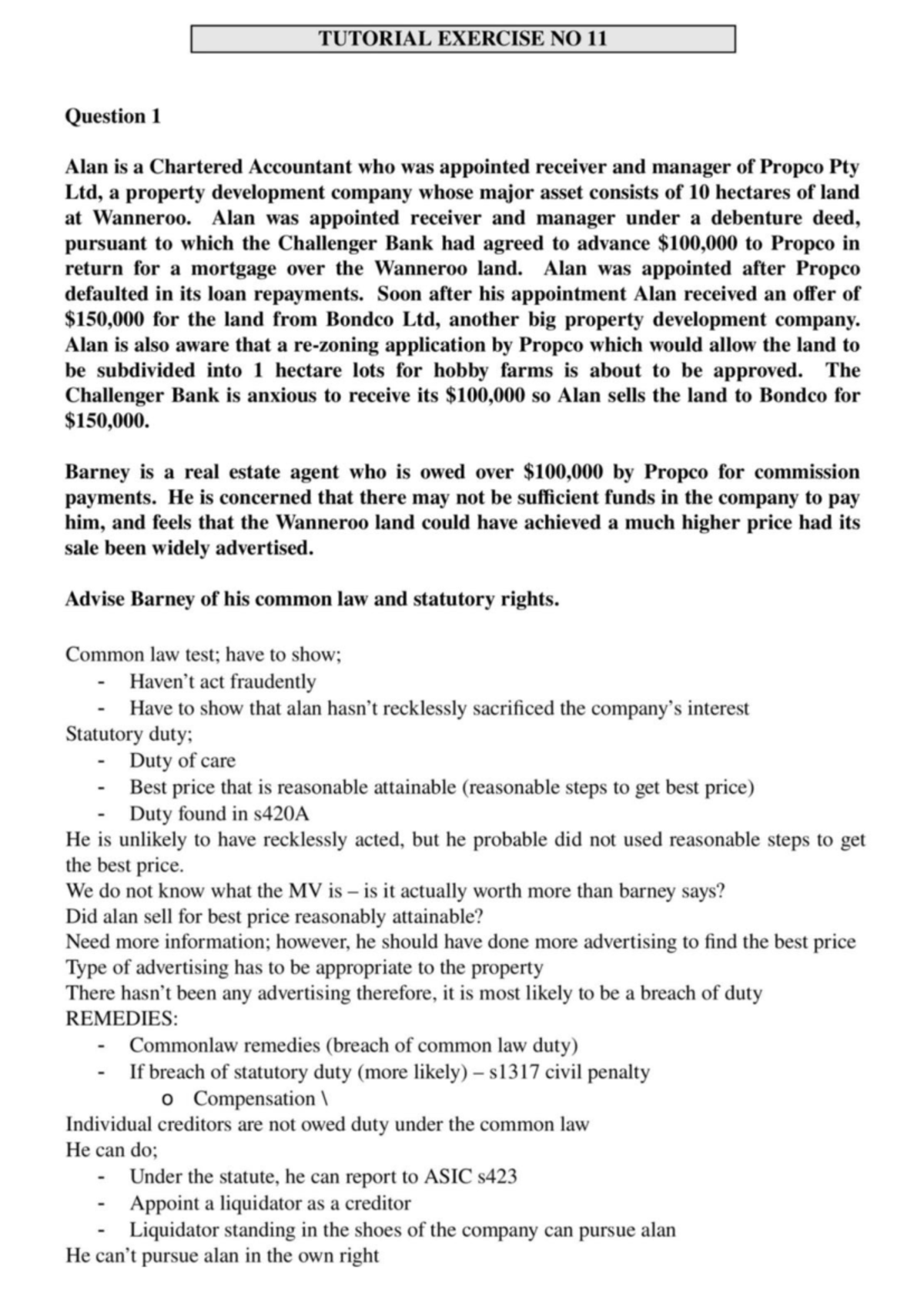 Tutorial 11 ans - amswer - TUTORIAL EXERCISE NO 11 Question 1 Alan is a ...