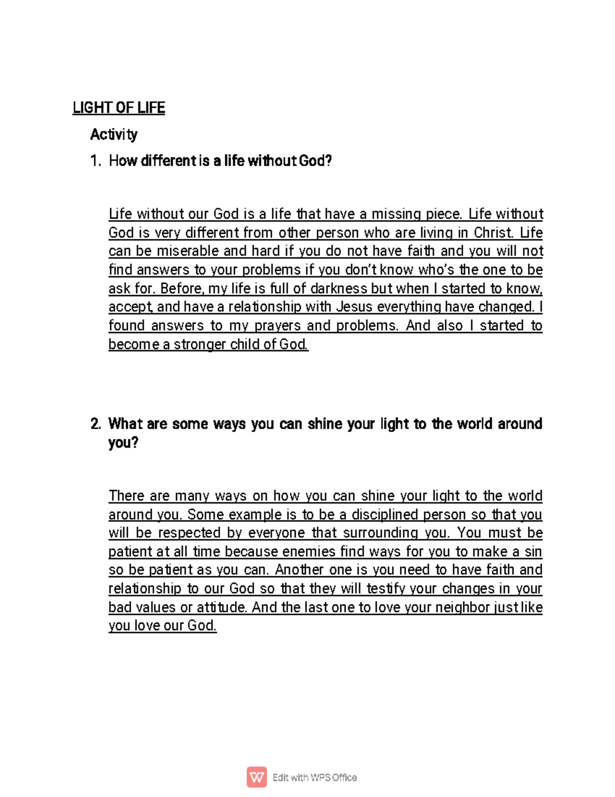 Light Of Life - Summaries - L I G H T O F L I F E A c t i v i t y H o w ...