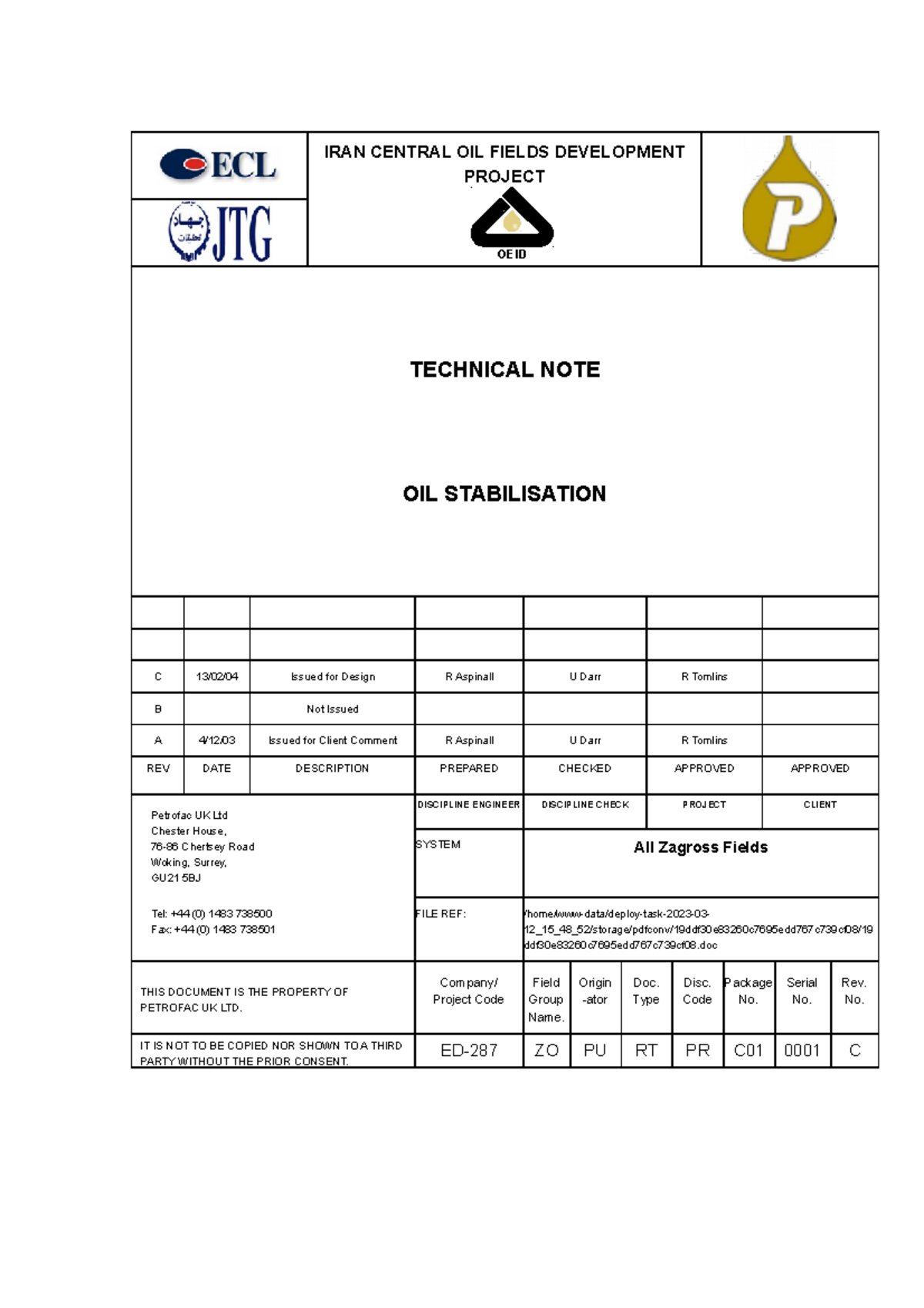 Oil Stabilisation - In summary, when the pressure in a storage tank is ...