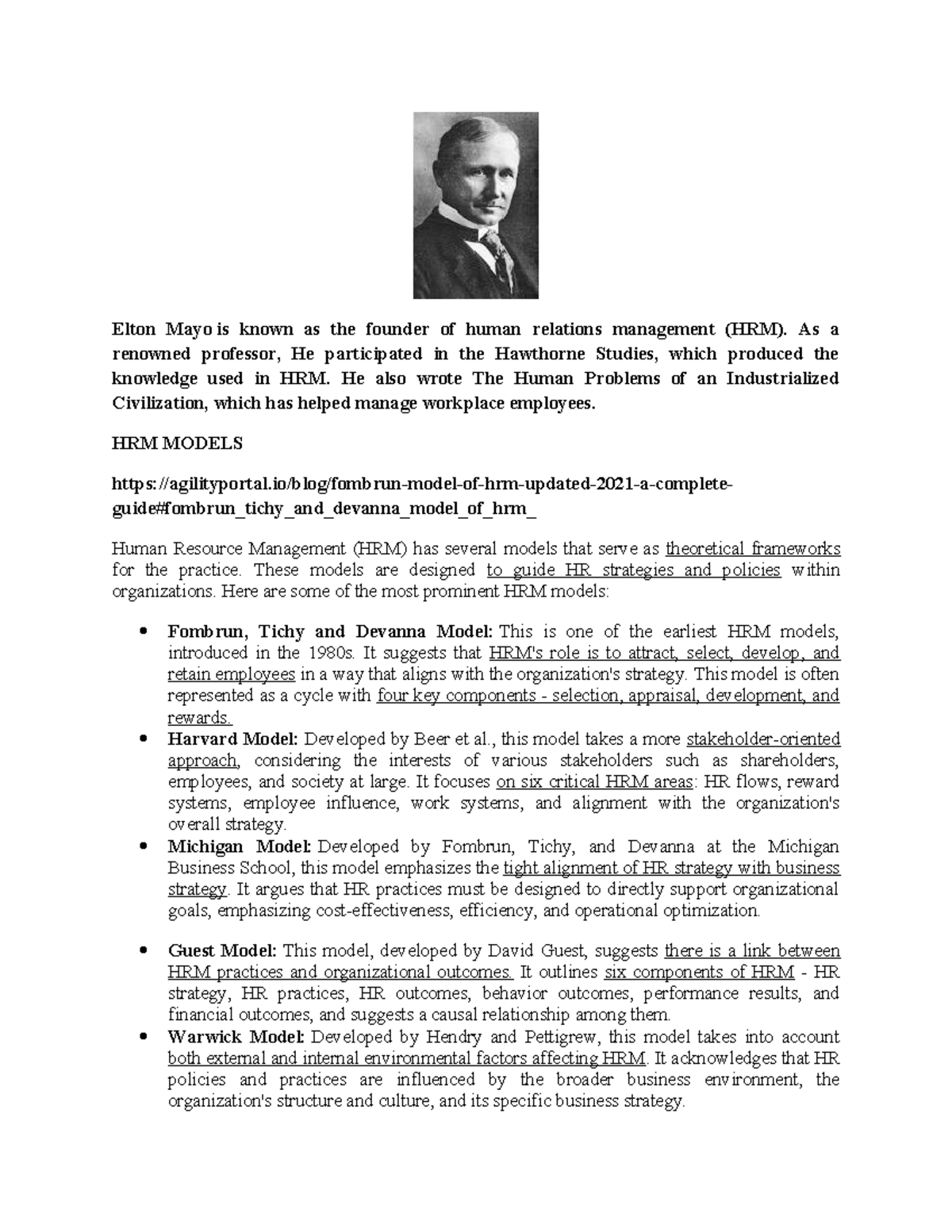 S2 MBA HRM Notes - Elton Mayo is known as the founder of human ...