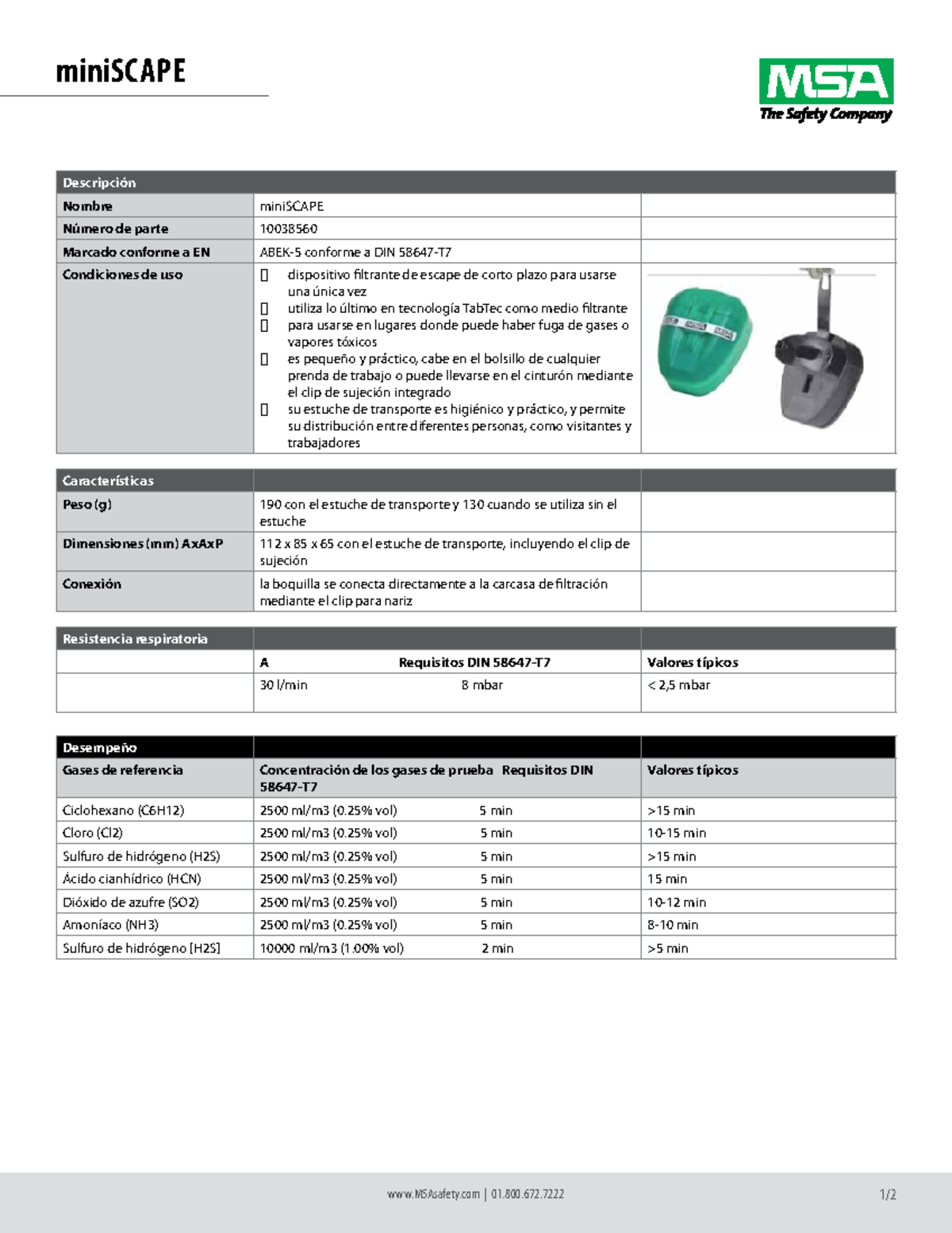 Hoja de Datos mini Scape - MSAsafety | 01.800.672 1/ miniSCAPE ...