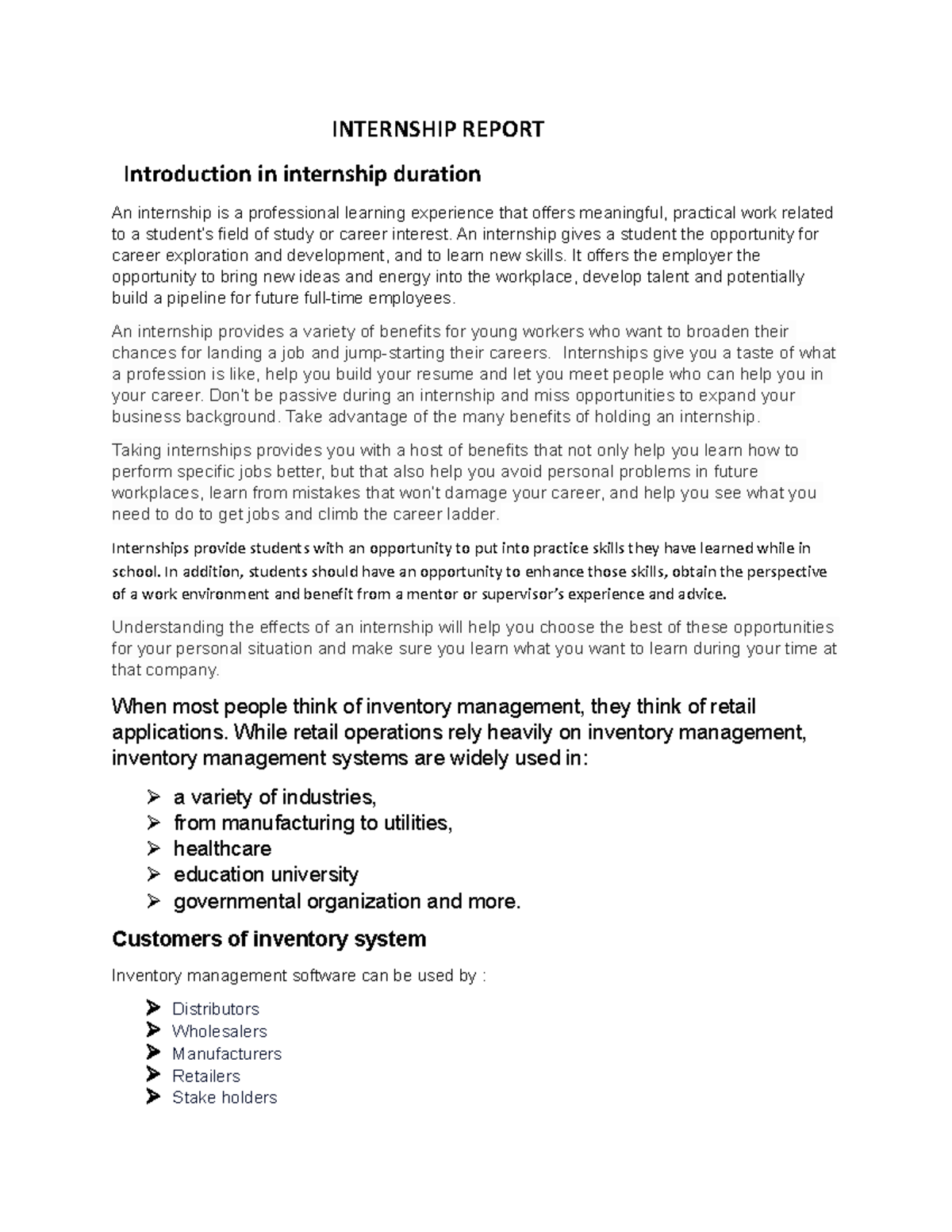 Internship Report - INTERNSHIP REPORT Introduction in internship ...