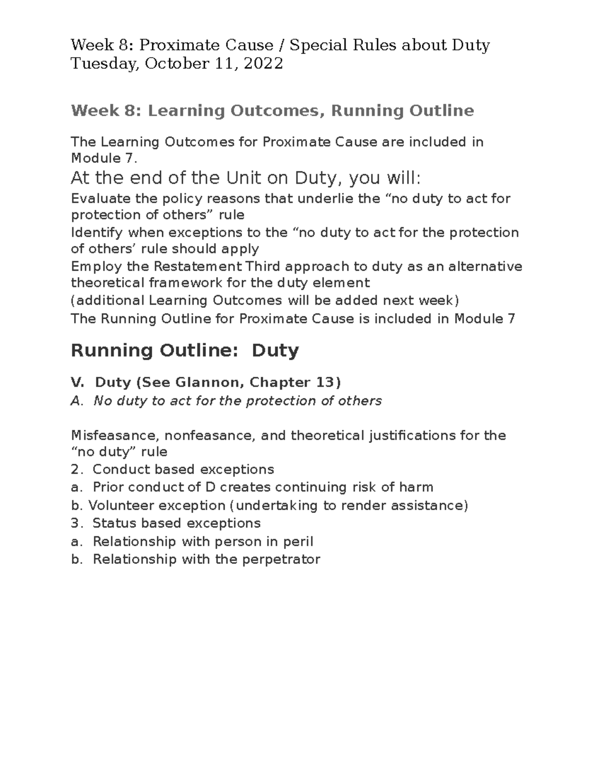 Week 8 Proximate Cause Duty Rules - Tuesday, October 11, 2022 Week 8 ...
