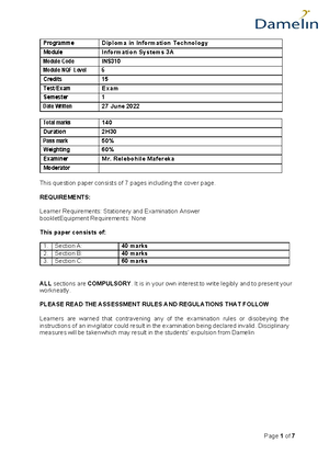 Project Management Exam Memo - REQUIREMENTS: Learner Requirements ...
