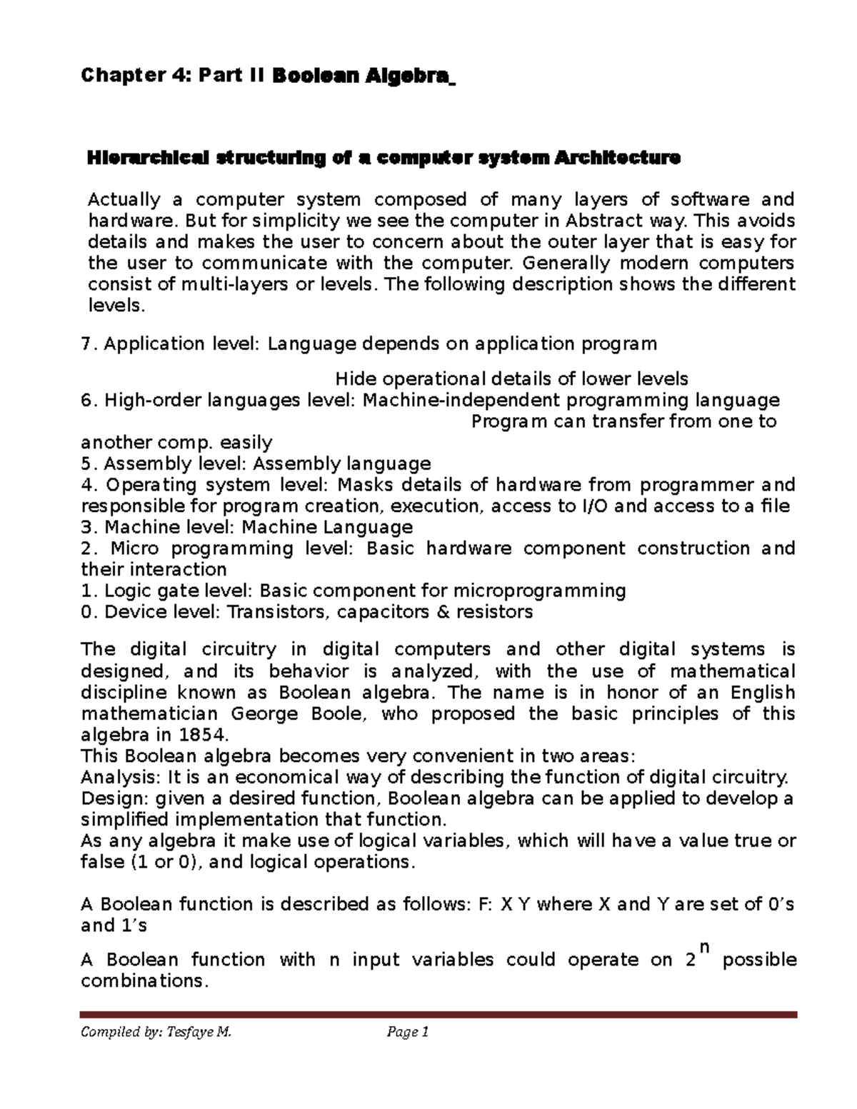 Chapter 04 Part II Boolean Algebra - Chapter 4: Part II Boolean Algebra ...