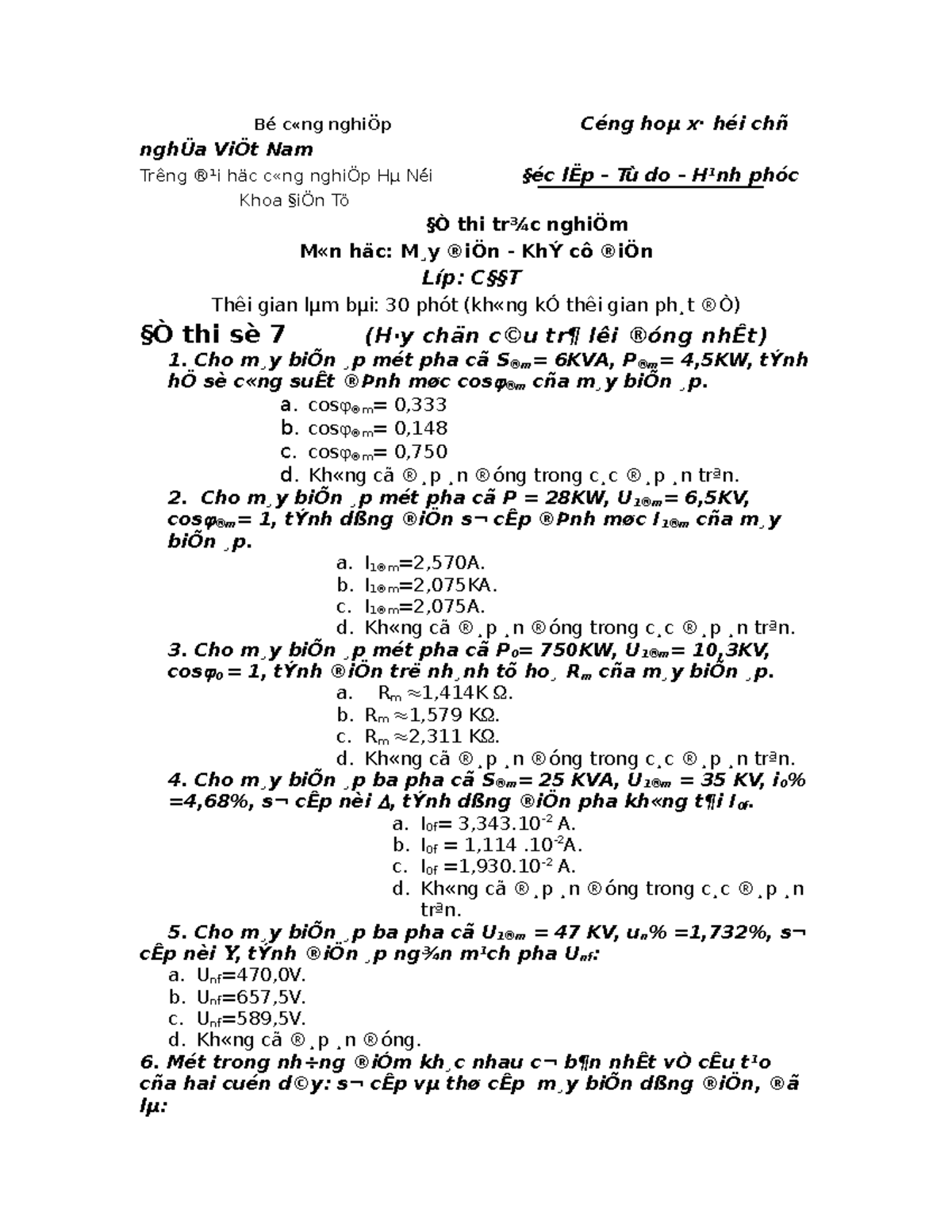 [123doc] - de-thi-trac-nghiem-mon-hoc-may-dien-khi-cu-dien-de-so-7 - Bé c«ng nghiÖp Céng hoμ x ...