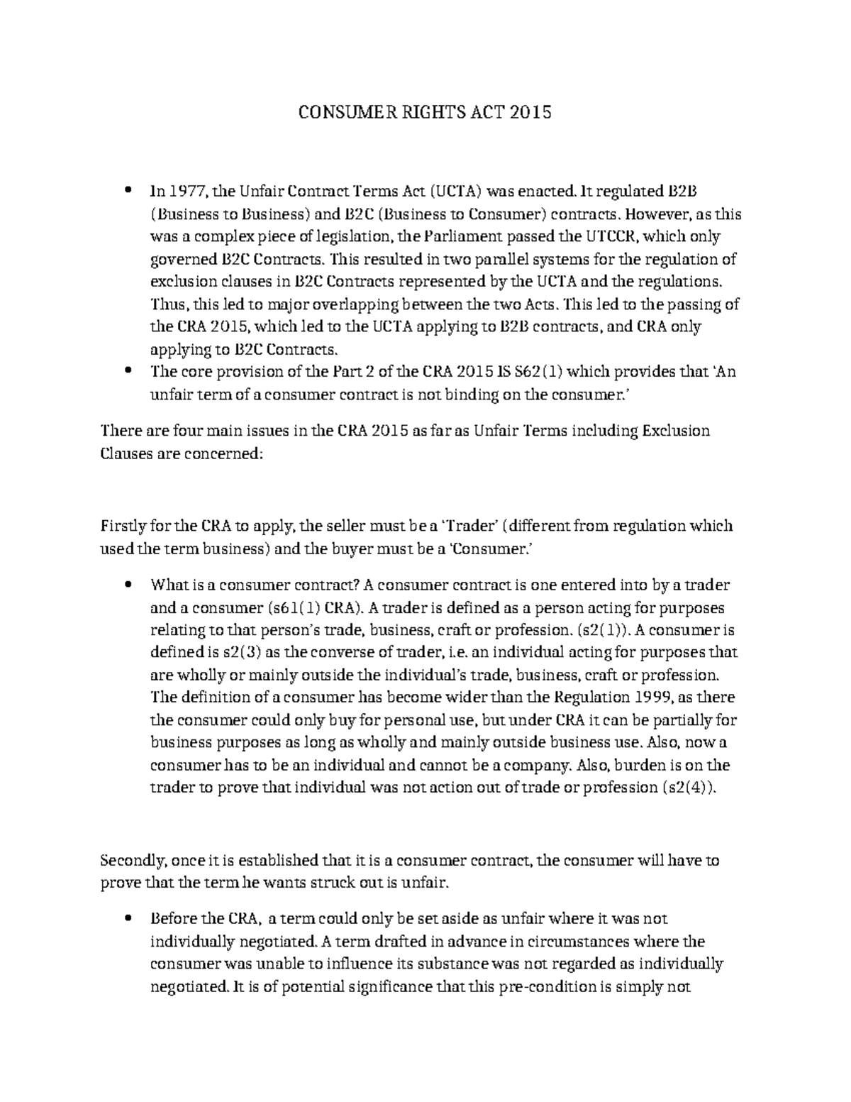 Consumer Rights ACT 2015 - CONSUMER RIGHTS ACT 2015 In 1977, the Unfair ...