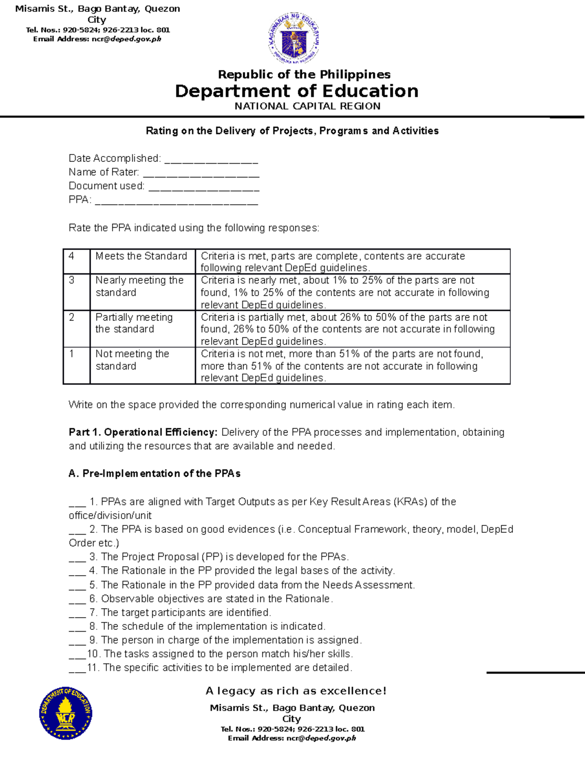 Tool-Delivery of PPA - Republic of the Philippines Department of ...