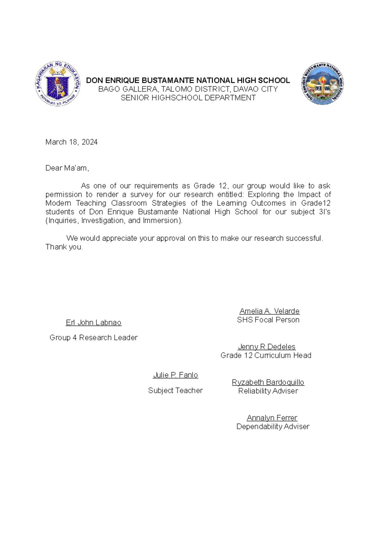 DON Enrique Bustamante National HIGH School - DON ENRIQUE BUSTAMANTE ... DON Enrique Bustamante National HIGH School - DON ENRIQUE BUSTAMANTE ...