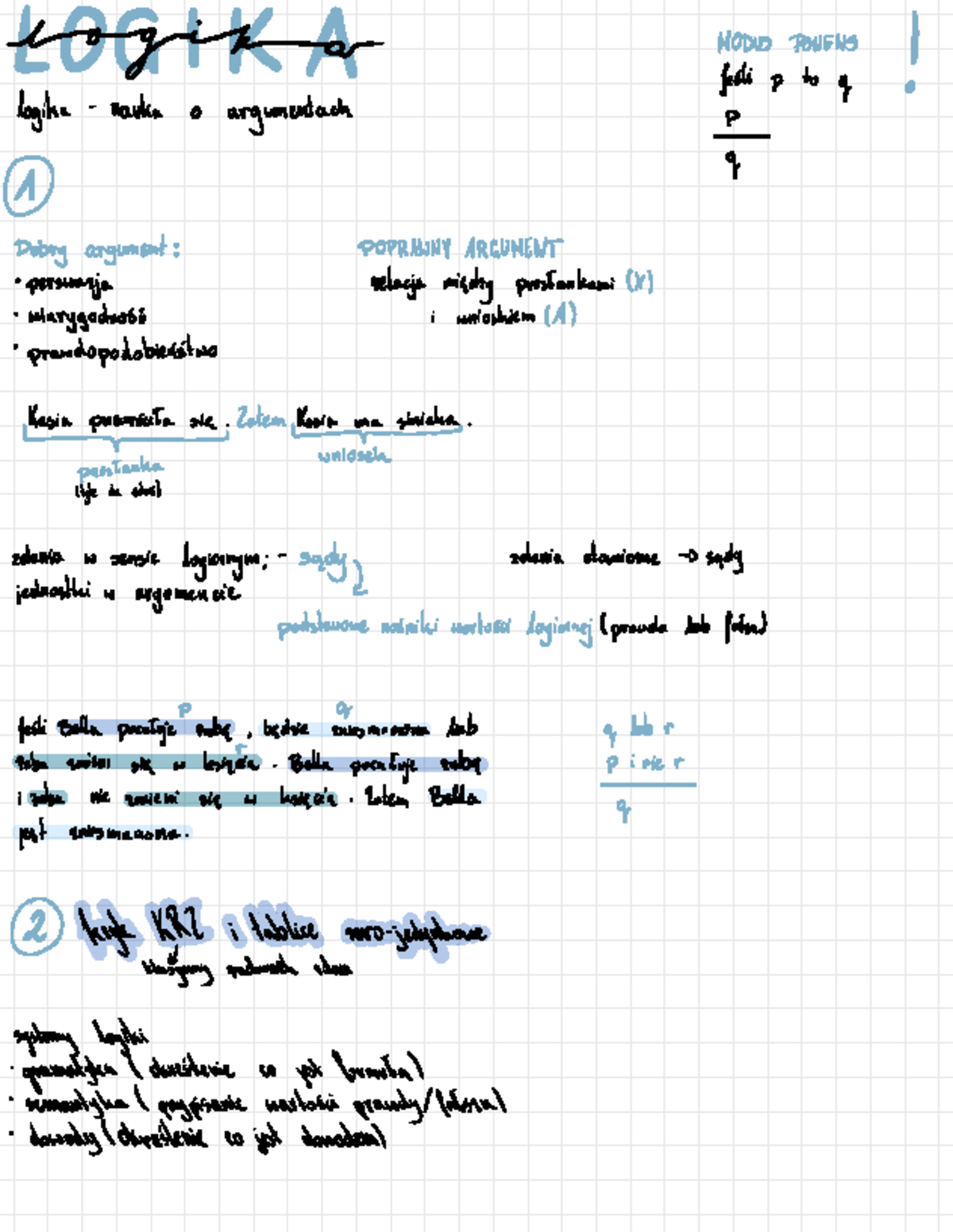 Podstawy logiki - Czym jest logika? - HogA MODUS PONENS W Jesti p to g ...