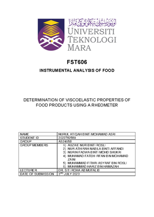 Lab report fst606 exp 2 - AAAAA - LABORATORY REPORT FST606 ...
