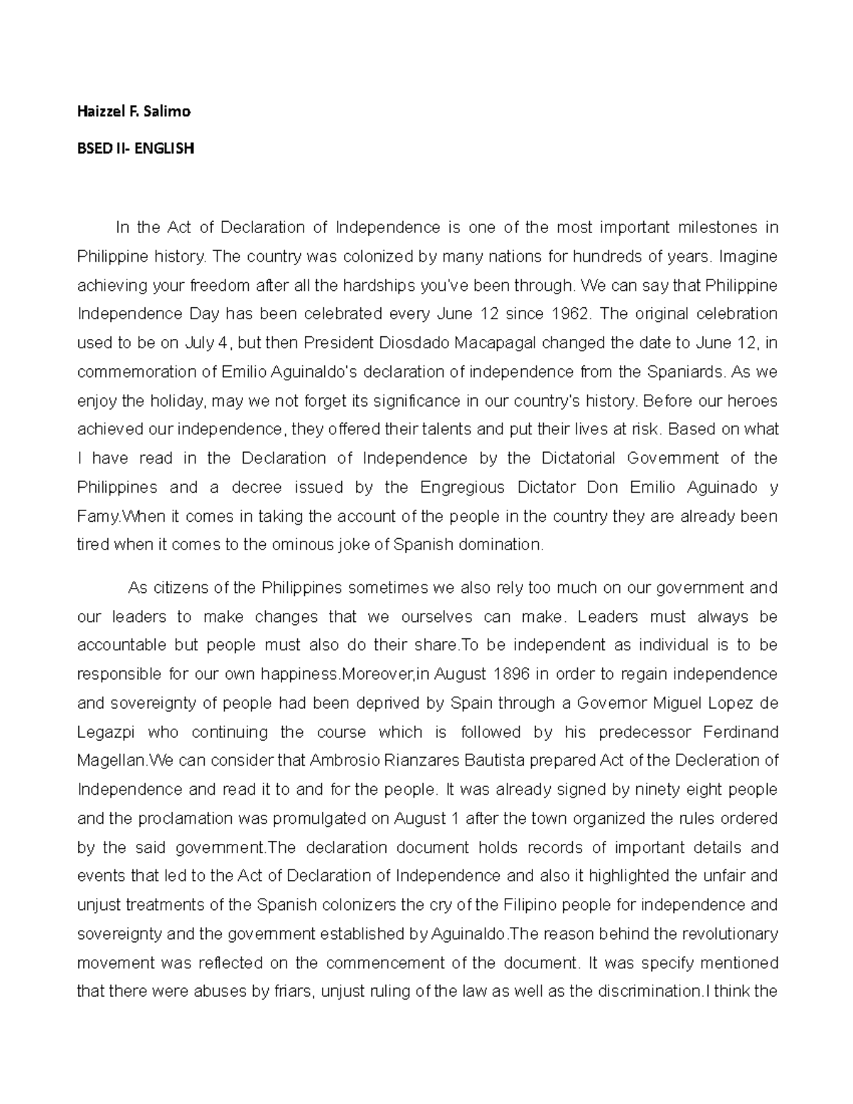 contextualized reading and writing - Haizzel F. Salimo BSED II- ENGLISH ...