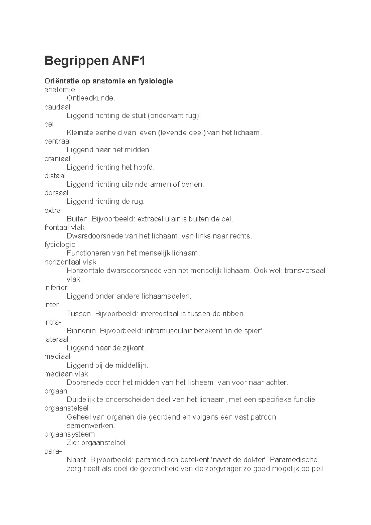 Begrippen ANF1 - .... - Begrippen ANF Oriëntatie op anatomie en ...