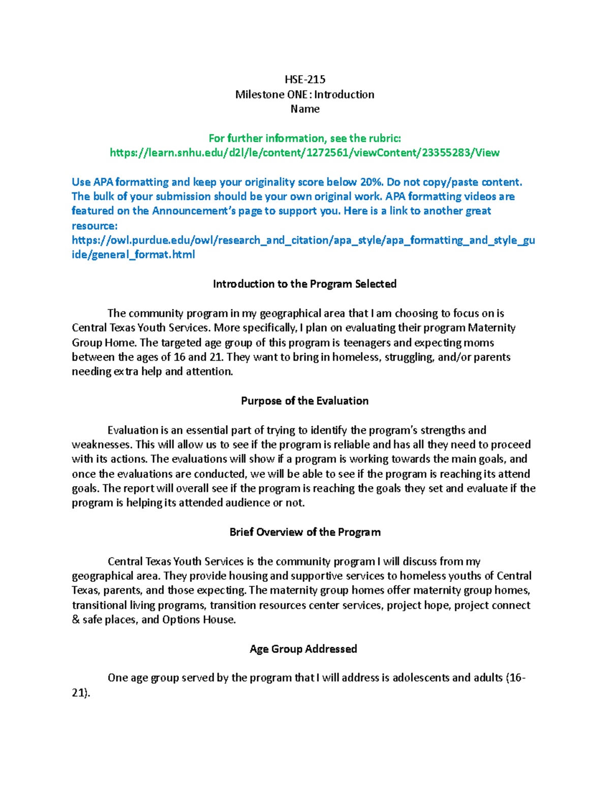 HSE 215 Milestone one - HSE- Milestone ONE: Introduction Name For ...