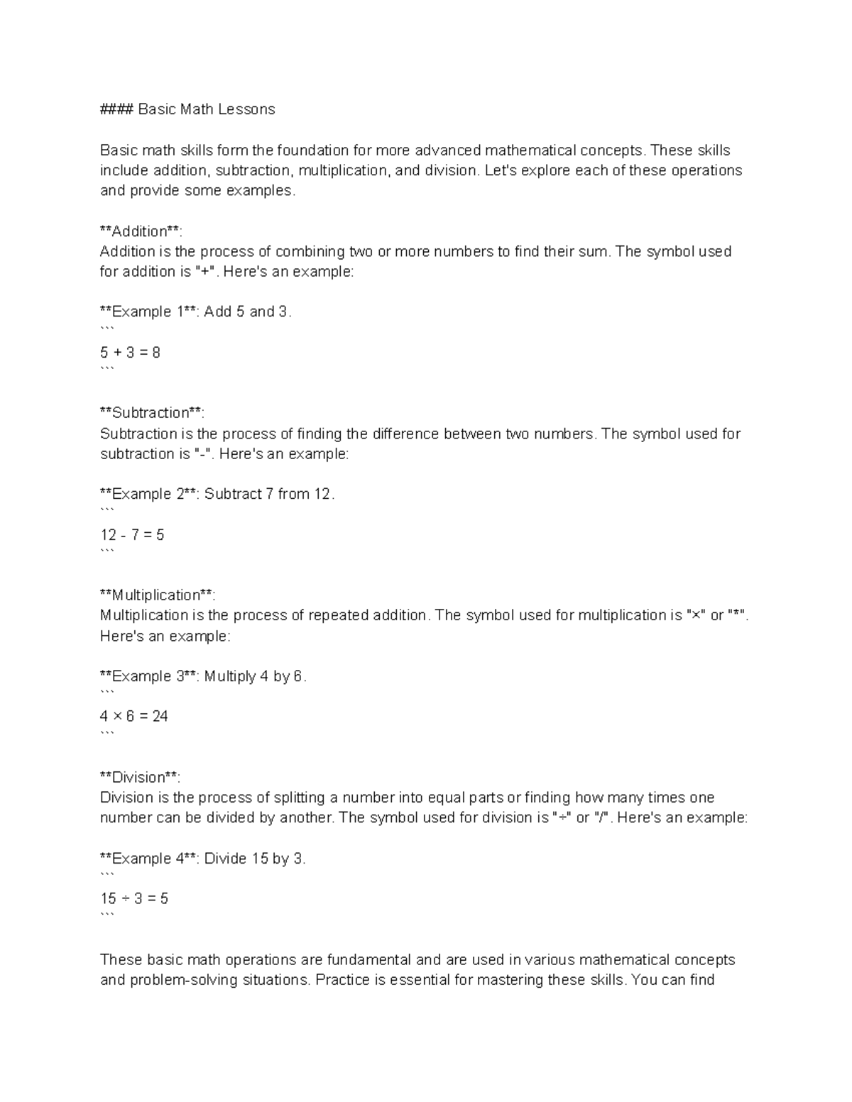 Untitled document-10 - NOTES - Basic Math Lessons Basic math skills ...
