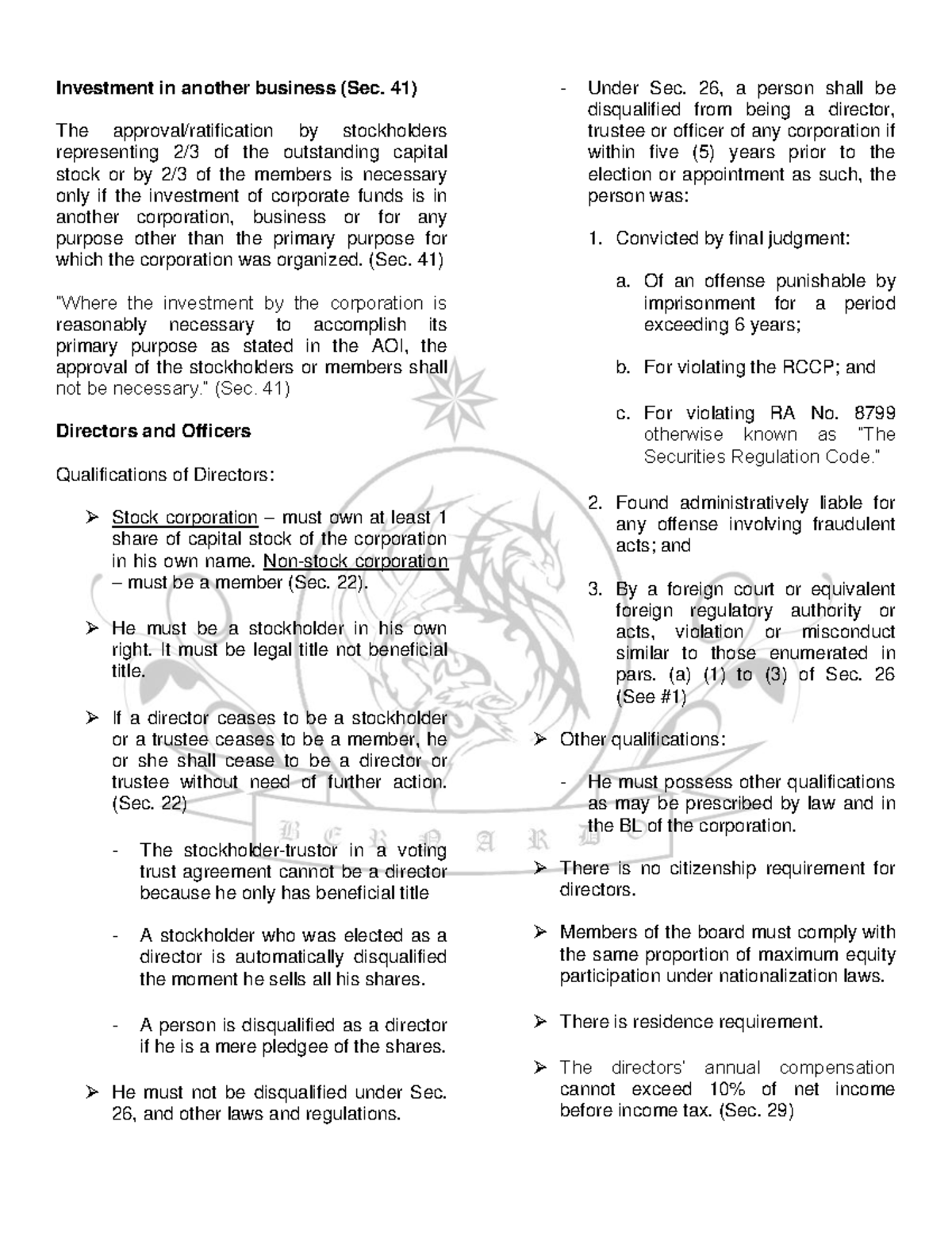 LAW2 (part 12) - HANDOUTS - Investment in another business (Sec. 41 ...
