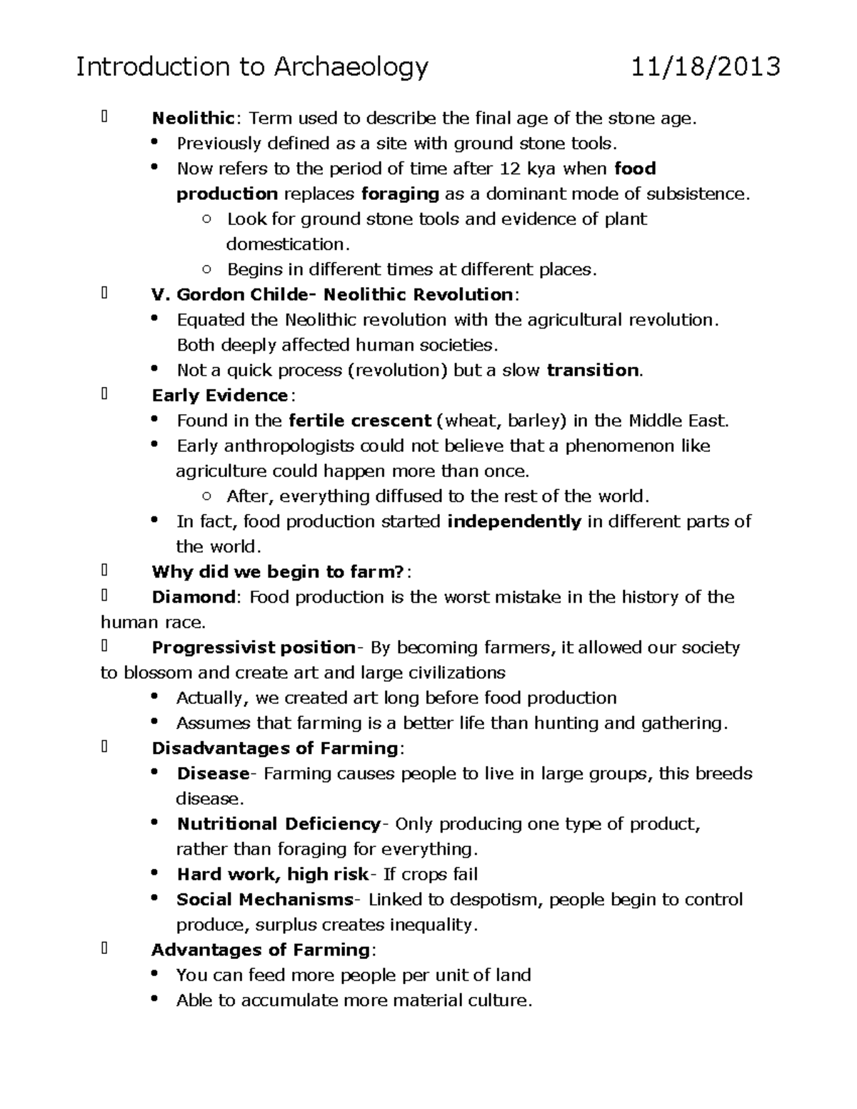 Week 13 - Lecture notes 36-38 - Introduction to Archaeology 11/18/2013 ...