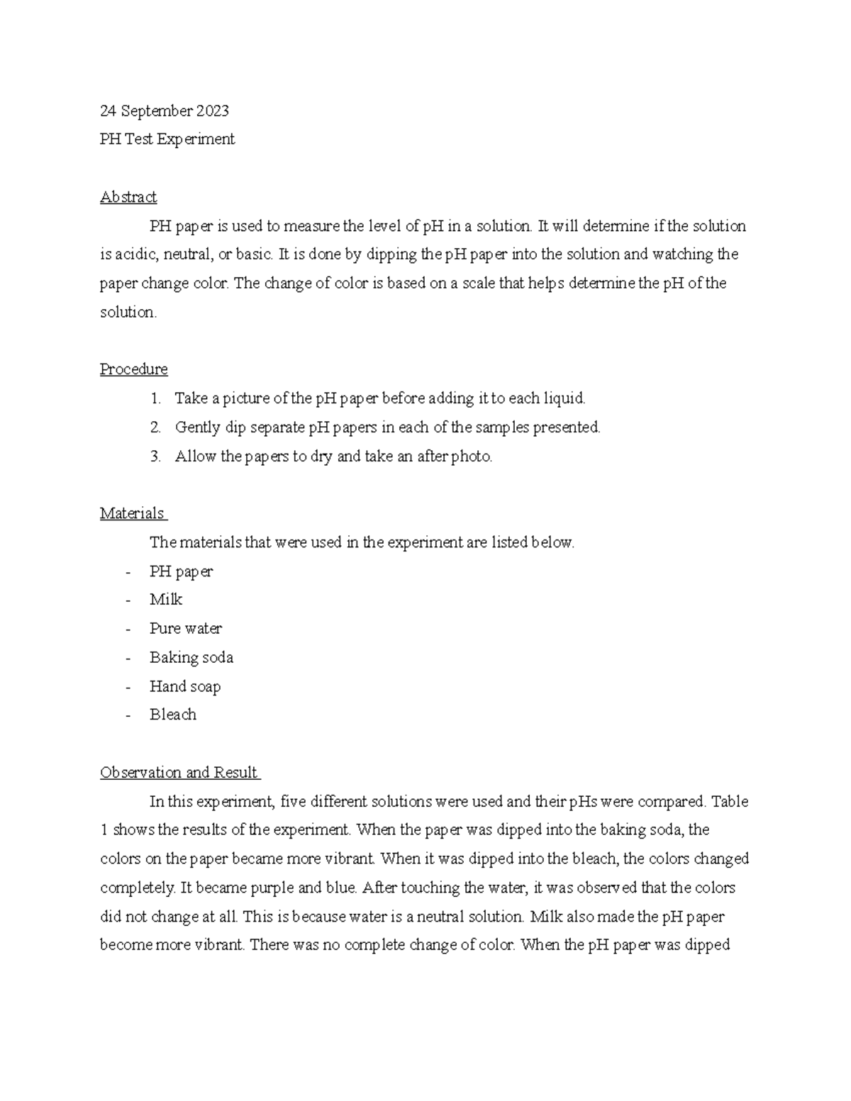 P H test experiment - ph test - 24 September 2023 PH Test Experiment ...