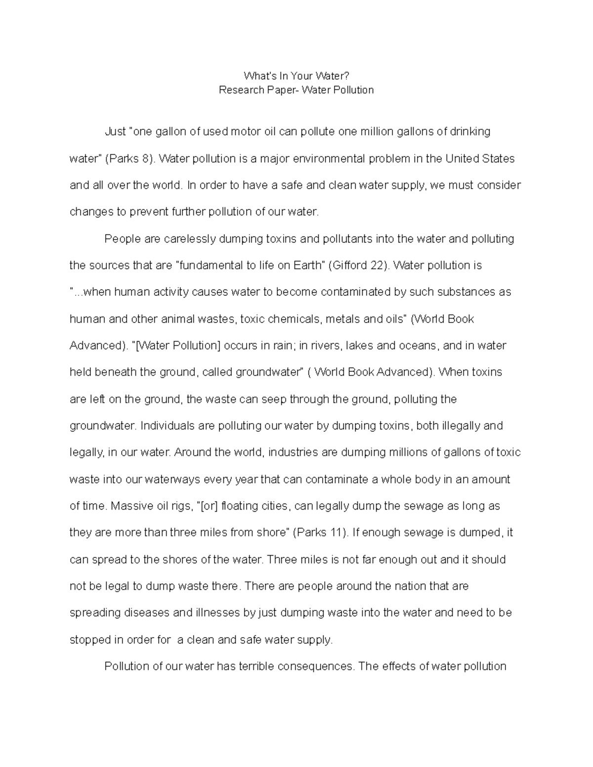 Water Pollution And its Cons - What’s In Your Water? Research Paper ...