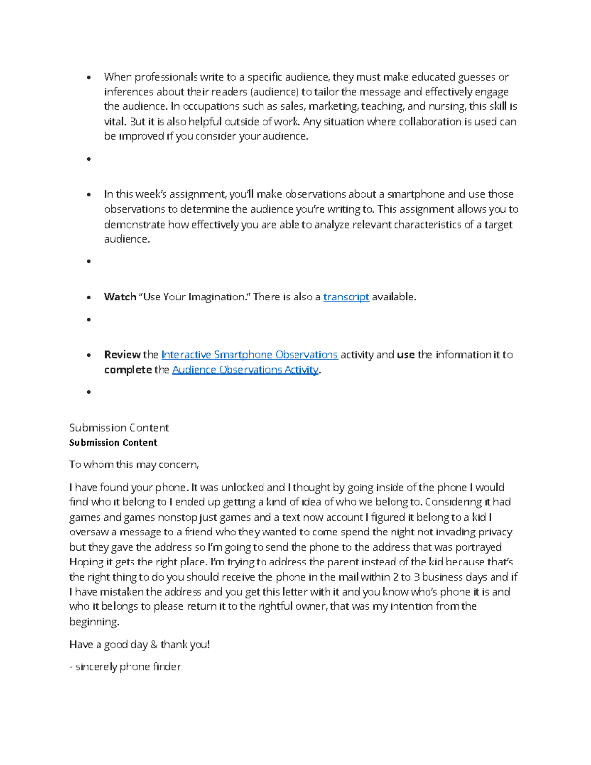 Summative Assessment Audience Observations - When professionals write ...