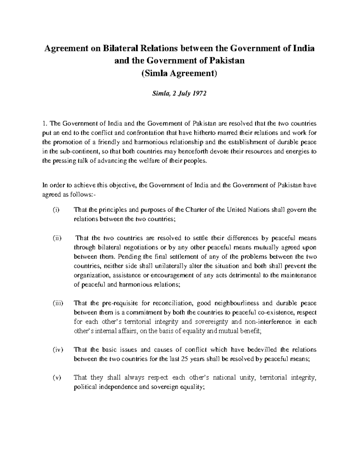 Simla agreement - It includes all the lecture notes - Agreement on ...